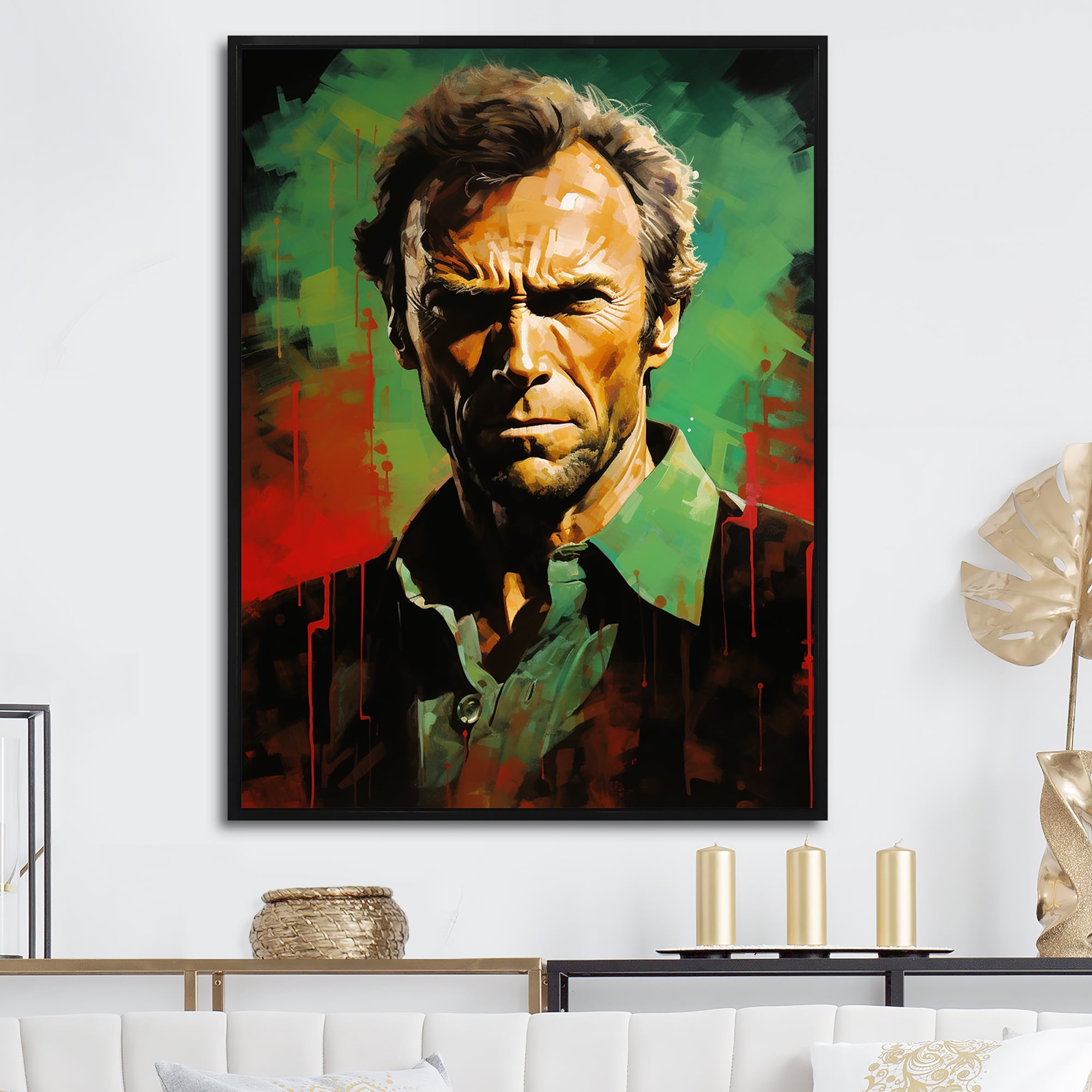 Designart "Pop Art Portrait Of Emerald Eastwood" Pop Art Floater Framed ...
