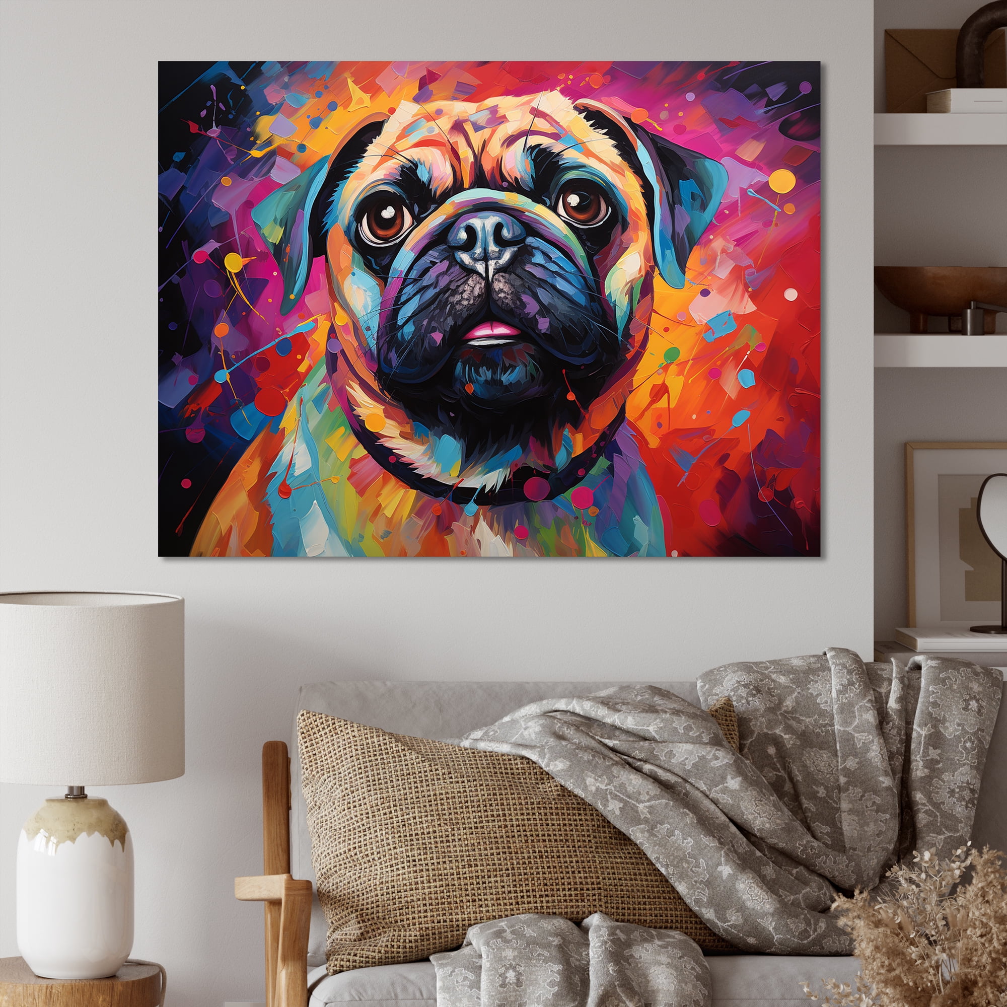 Designart "Pop Art Pug Extravaganza III" Animals Dog Wall Art Living ...