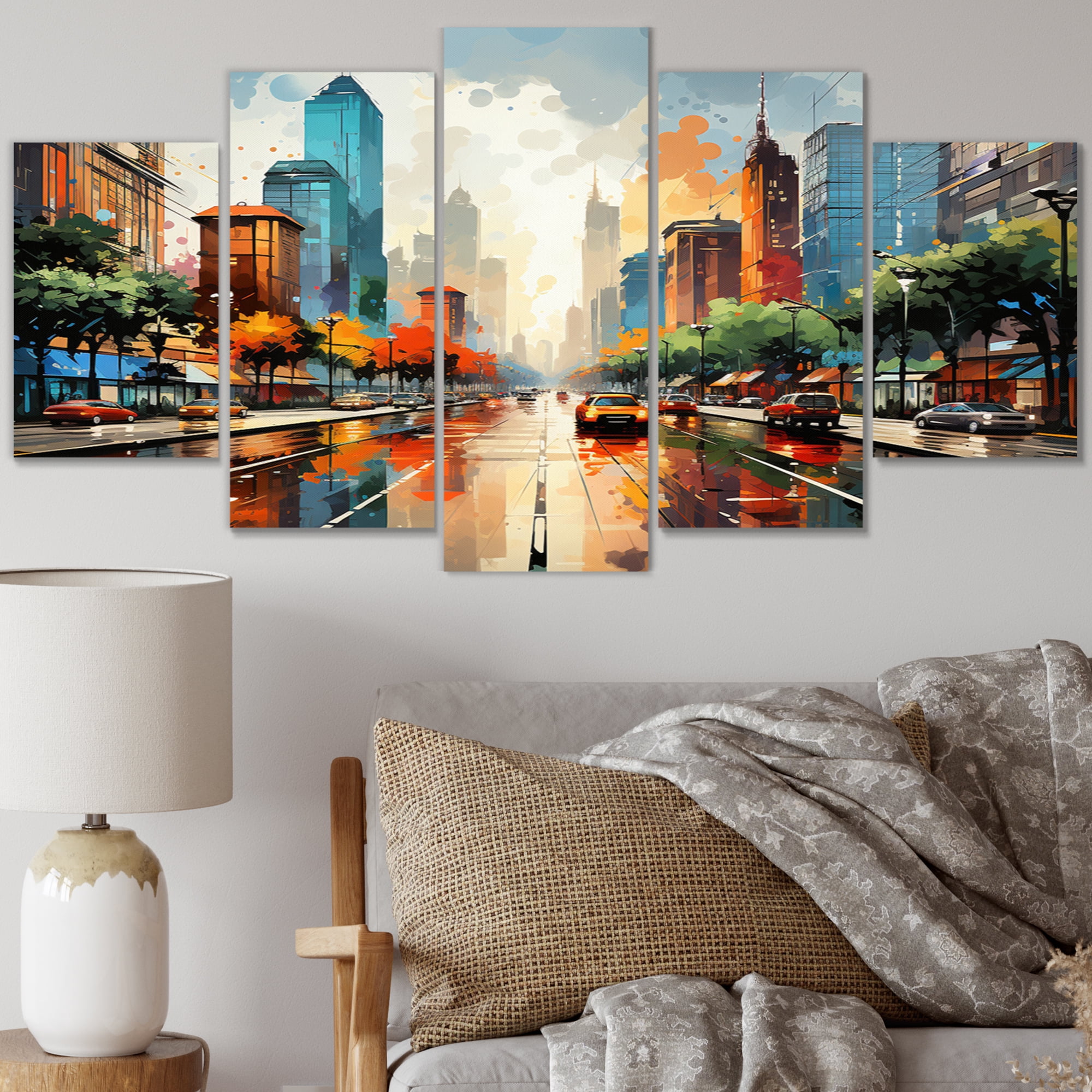 Designart "Pop Art Singapore VI" Cityscapes Art Living Room Set ...