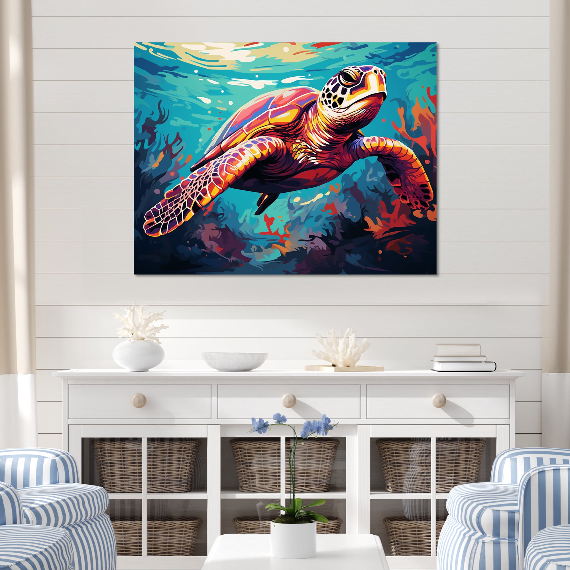 Designart "Pop Art Turtle Dance Aquatic Delight" Animals Wall Art ...