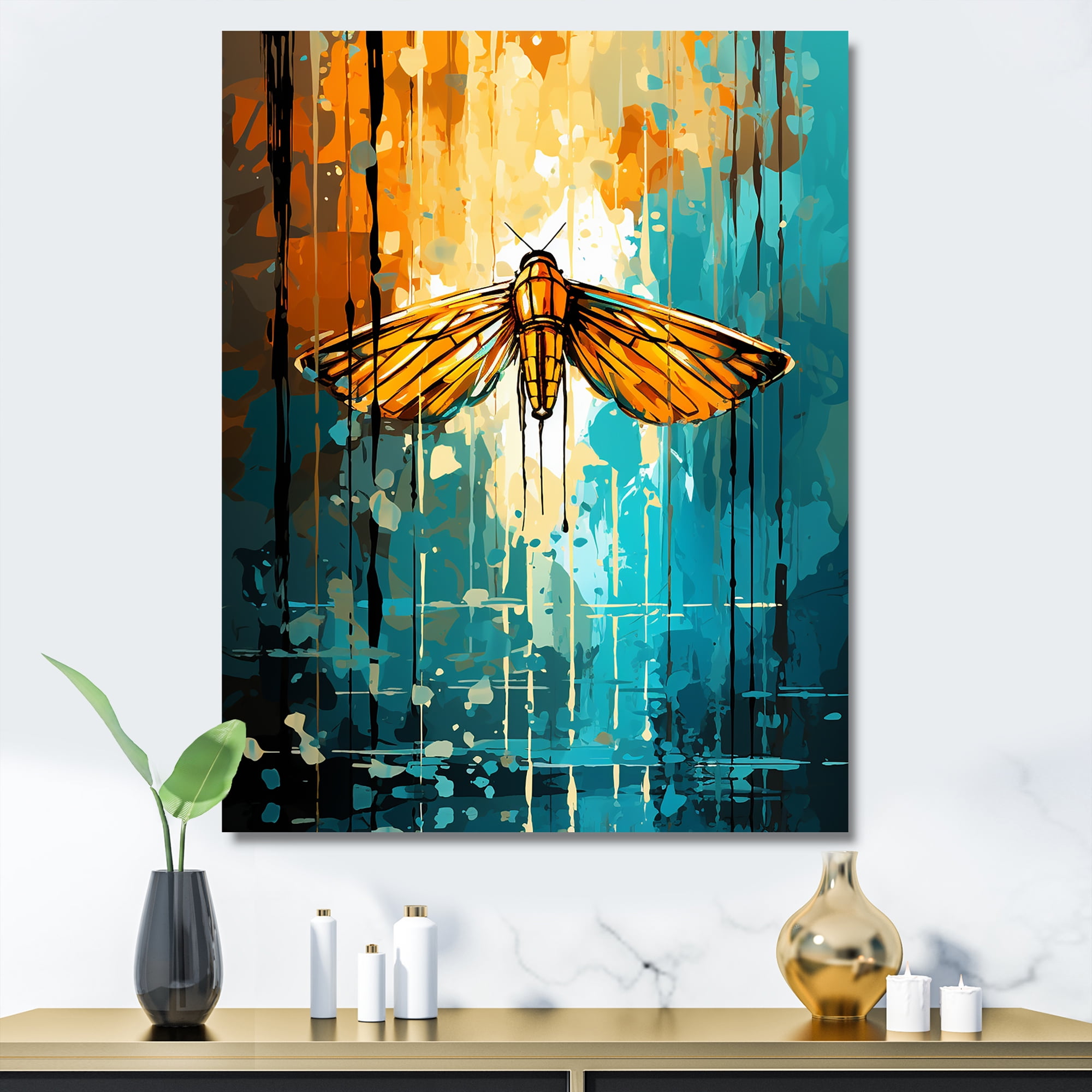 Designart "Pop Insect Art Moth in Green and Yellow II" Animals Canvas ...