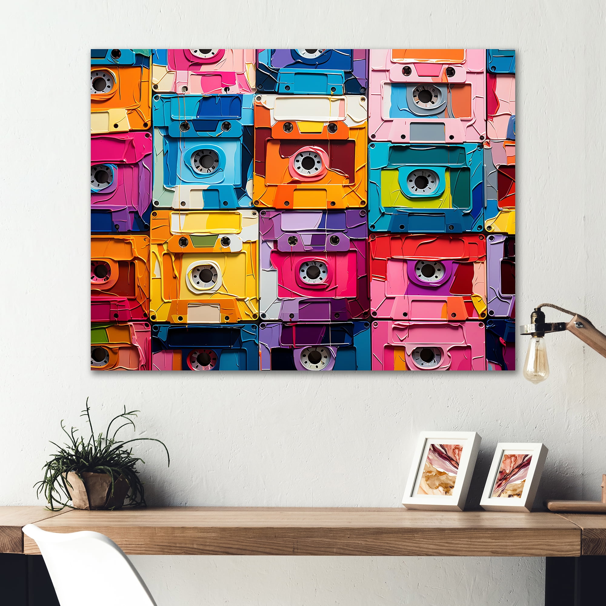 Designart "Pop art Cassette tapes melodic flow In Colorful"Cassette Tapes Metal Wall Art ...