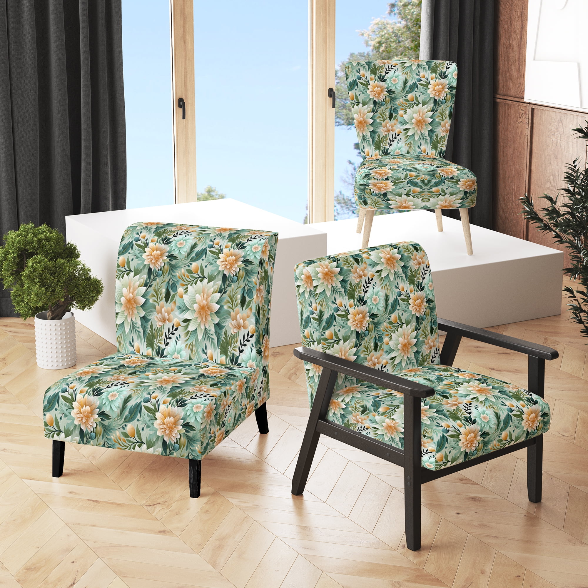 Designart "Poppy Motifs In Mint Green I" Green Floral Upholstered ...