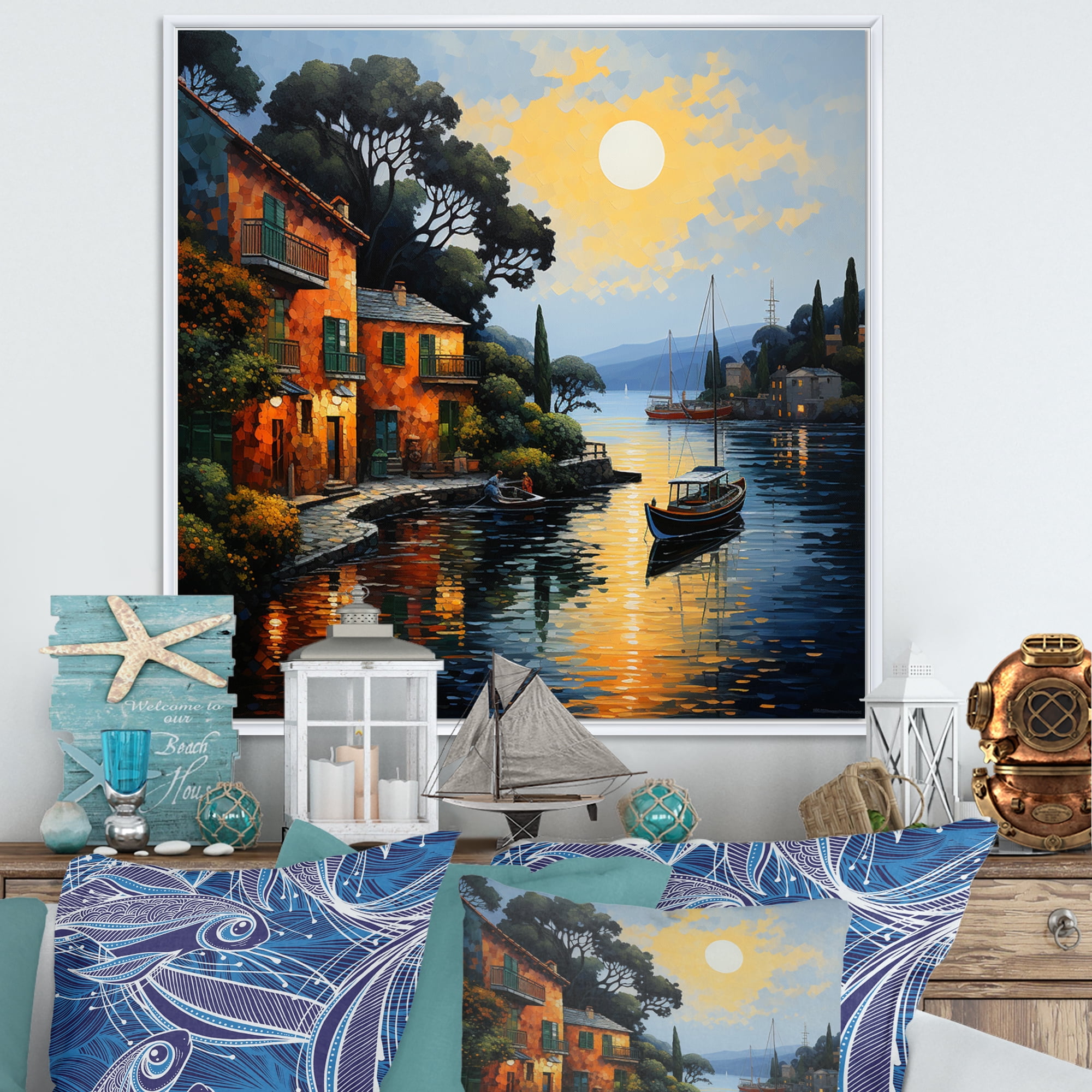Designart "Port Harbor Escape Painting II" Port Landscape Floater ...