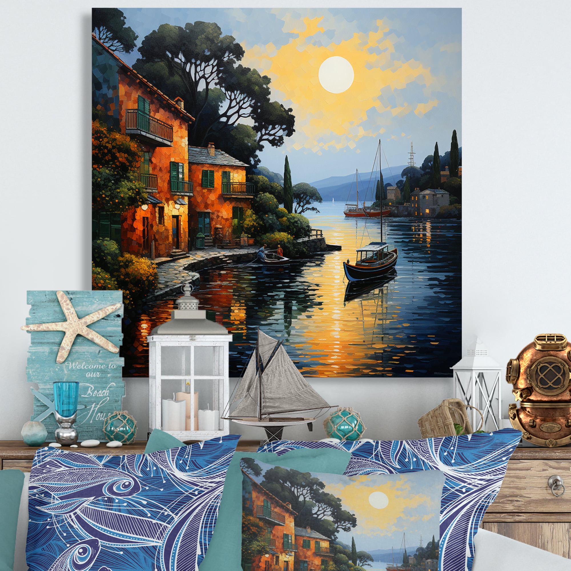 Designart "Port Harbor Escape Painting II" Port Landscape Metal Art ...