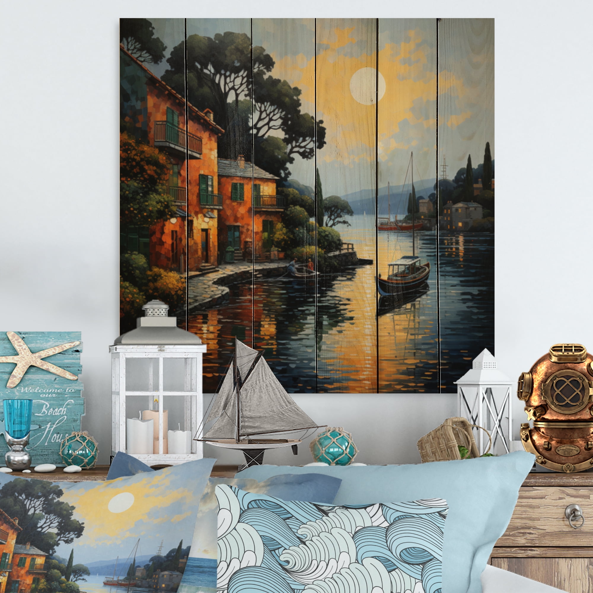 Designart "Port Harbor Escape Painting II" Port Landscape Print on ...