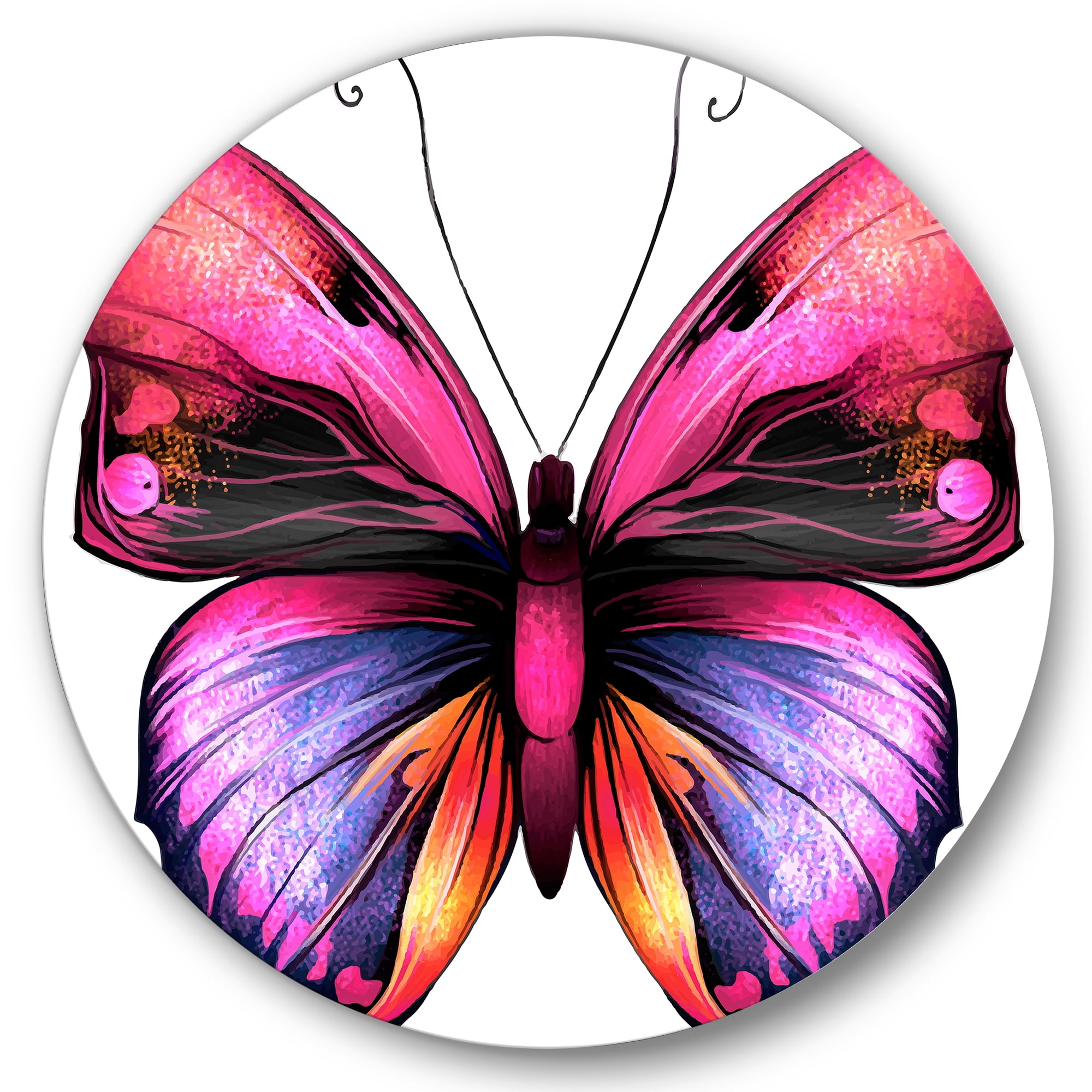 Free Shipping! Designart Modern Pink Butterfly Circle Metal Wall Art ...