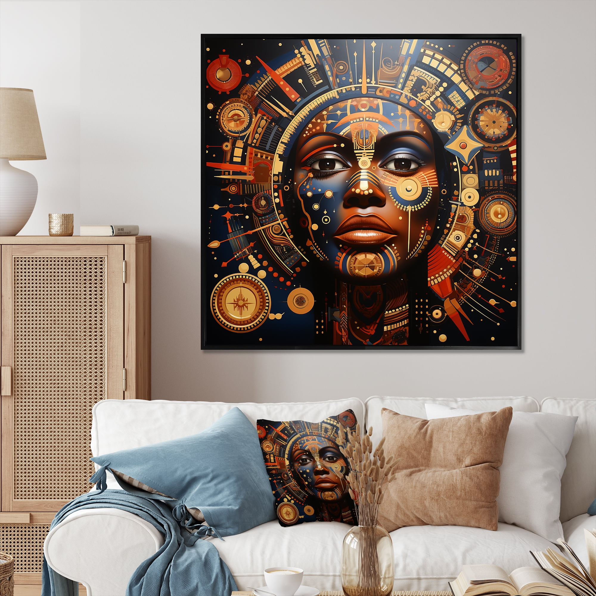 Designart "Portrait of Woman with Orange Spirit Roots" People Framed ...