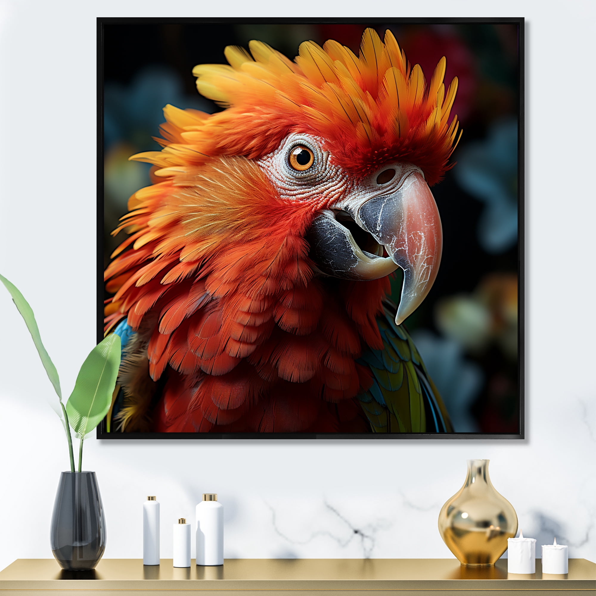 Designart "Portrait of Orange Parrot" Animals Framed Wall Art - Orange ...