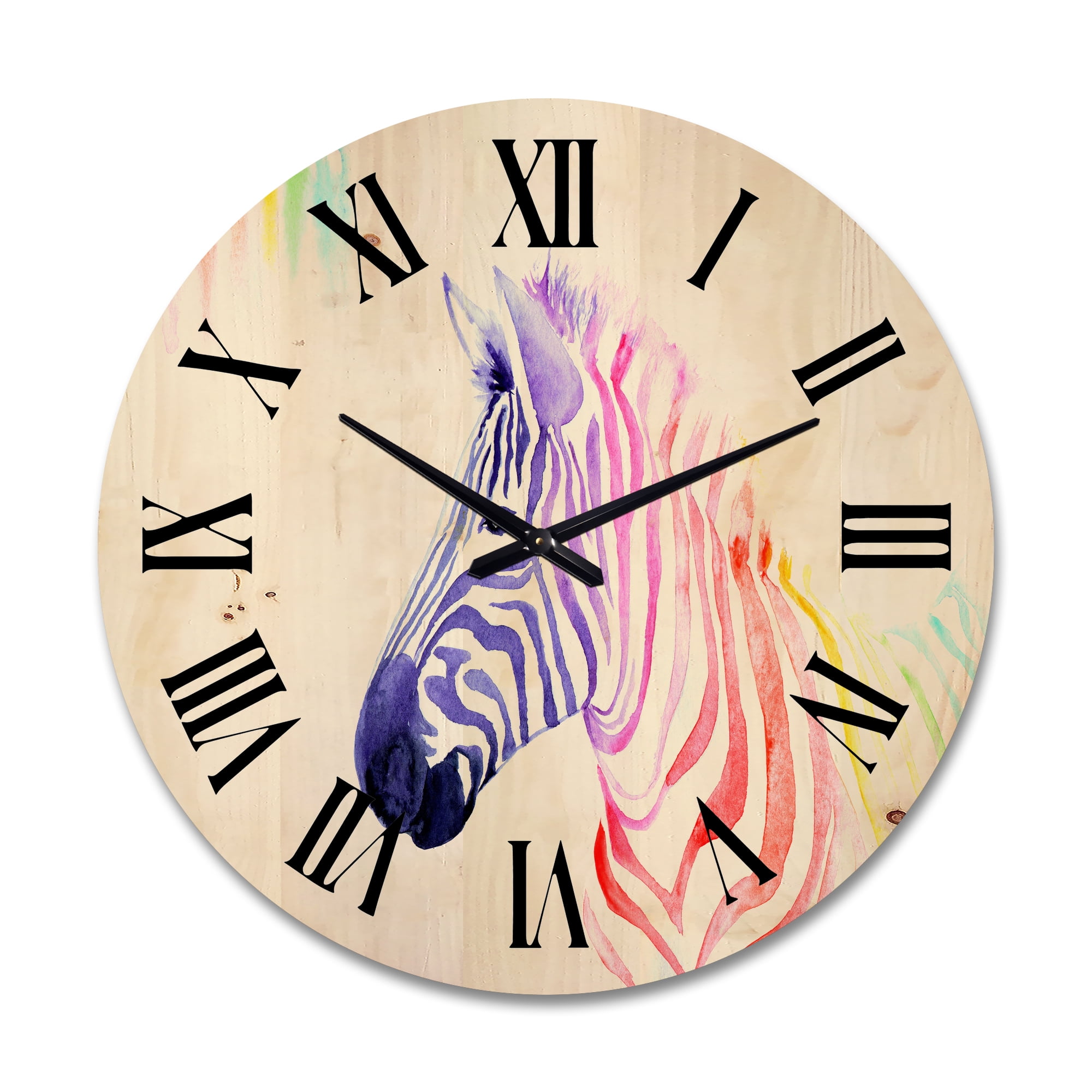 Designart Rainbow Zebra Wood Wall Clock - UV Ink Printing - Walmart.com