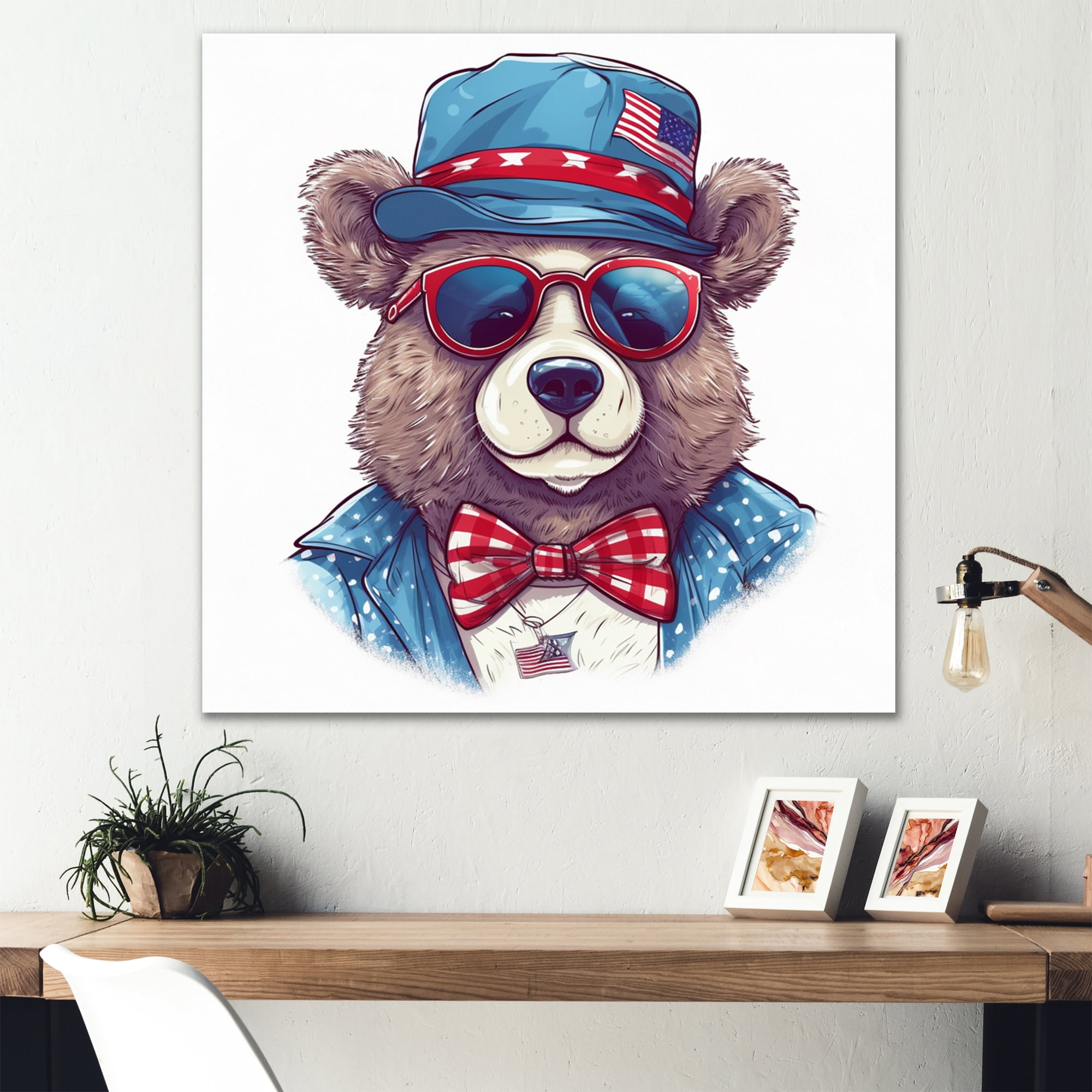 Designart "Portrait of a Bear in Blue with a Hat" Animals Bear Metal ...