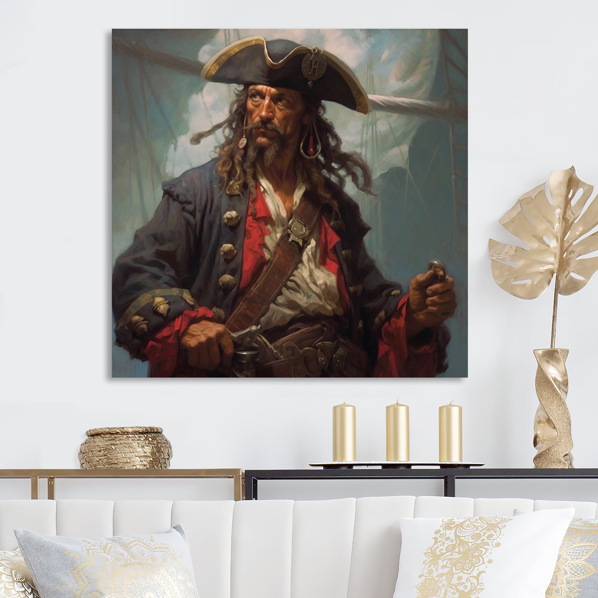 Designart "Portrait of a Daring Pirate III" Pirate Metal Wall Decor ...