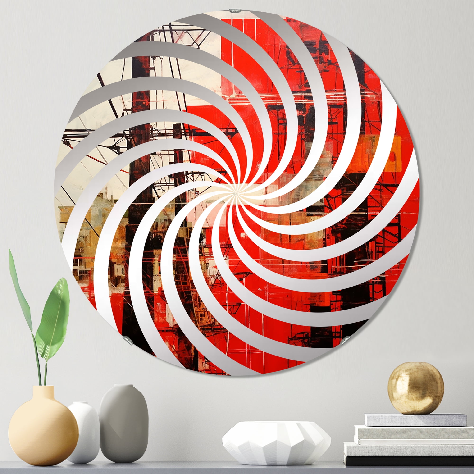 Designart "Power Lines Channeling Cherry Hues" Power Lines Vortex Round ...
