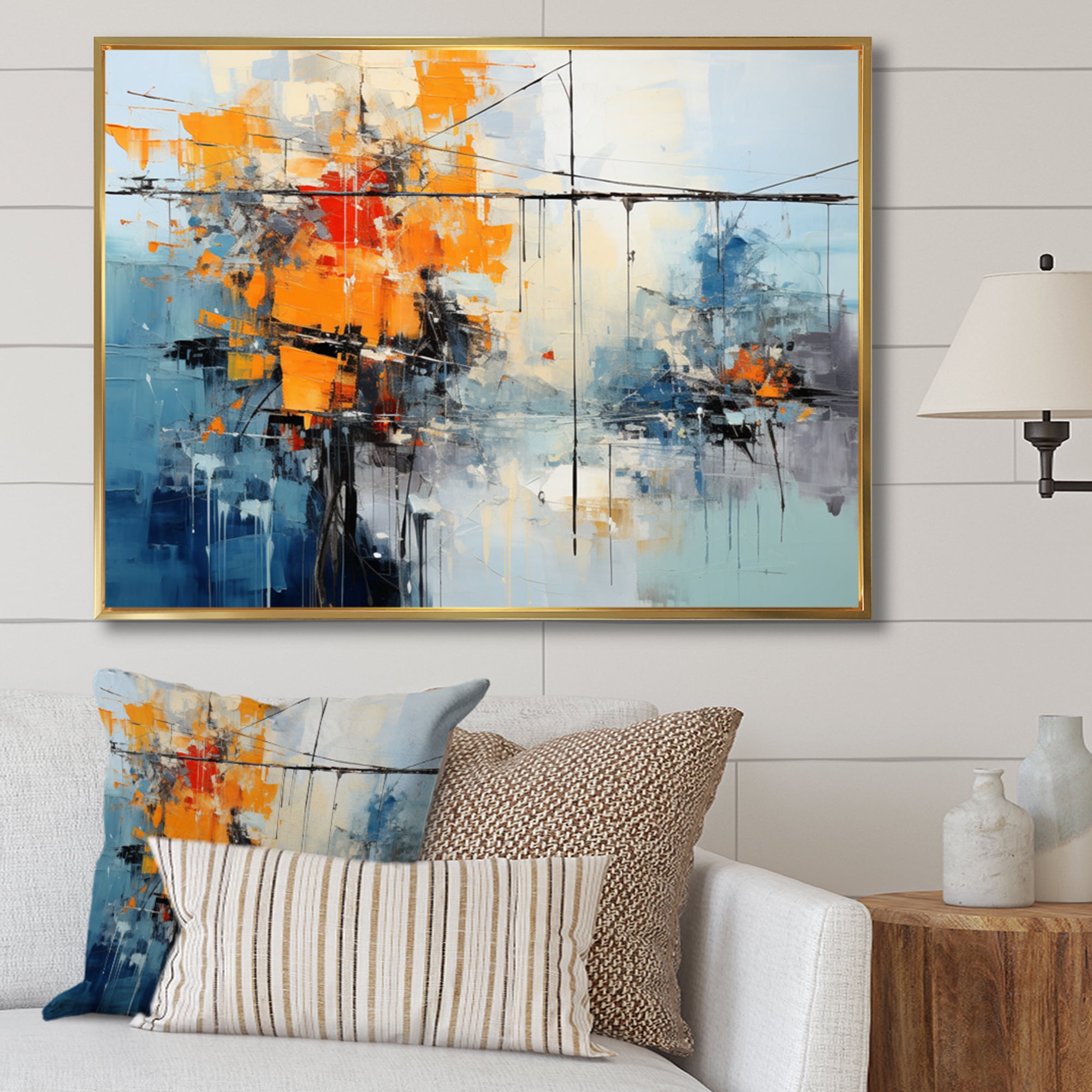 Designart "Power Lines modern Currents" Modern Floater Framed Wall Art ...