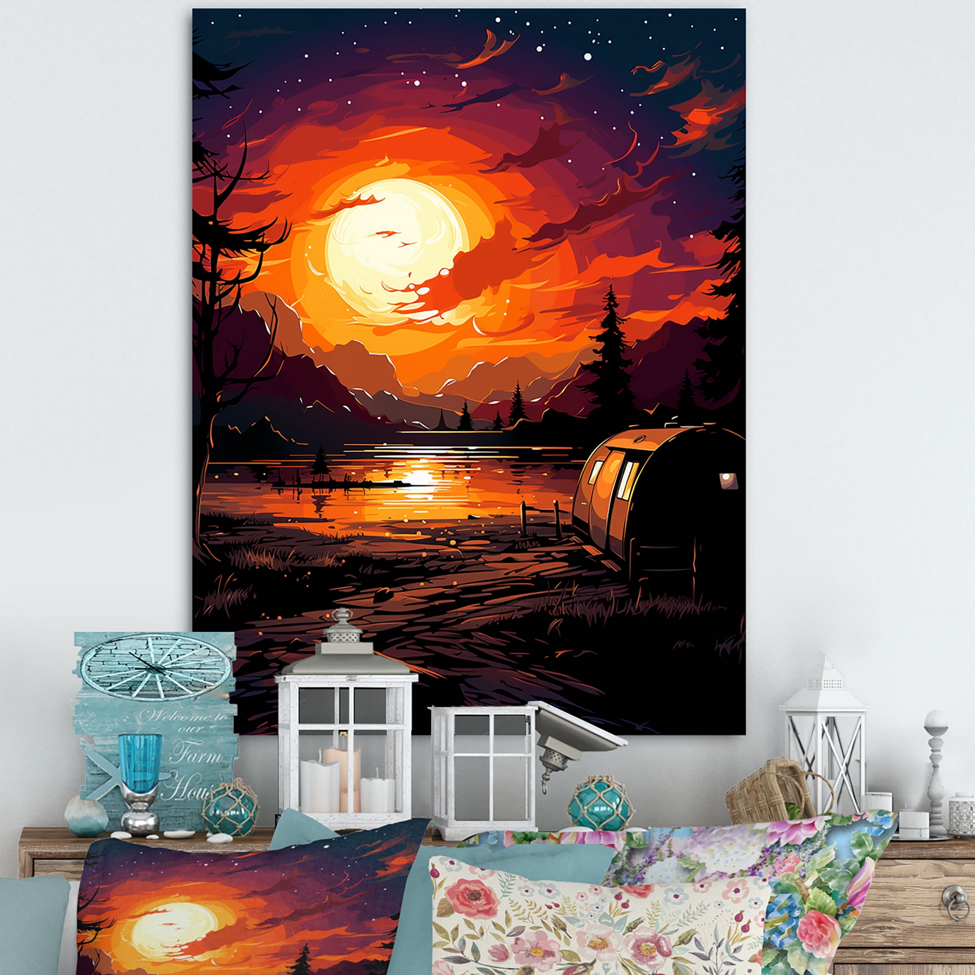Designart "Prairie Sunset Camp Getaway I" Landscapes Canvas Wall Art ...