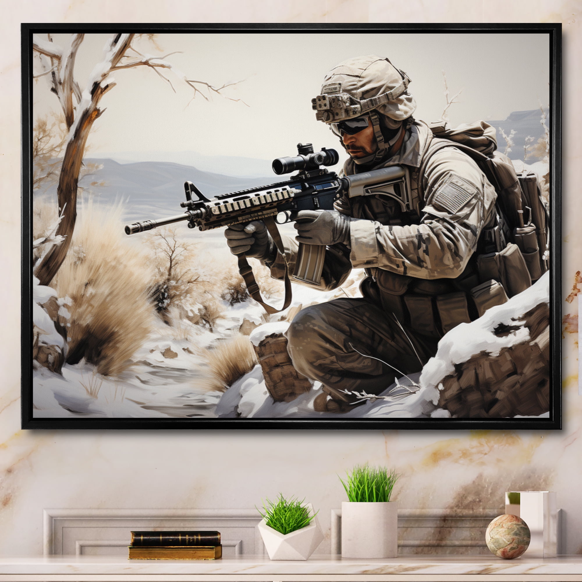 Designart "Precision Marksmanship Army IV" Army Floater Framed Wall ...