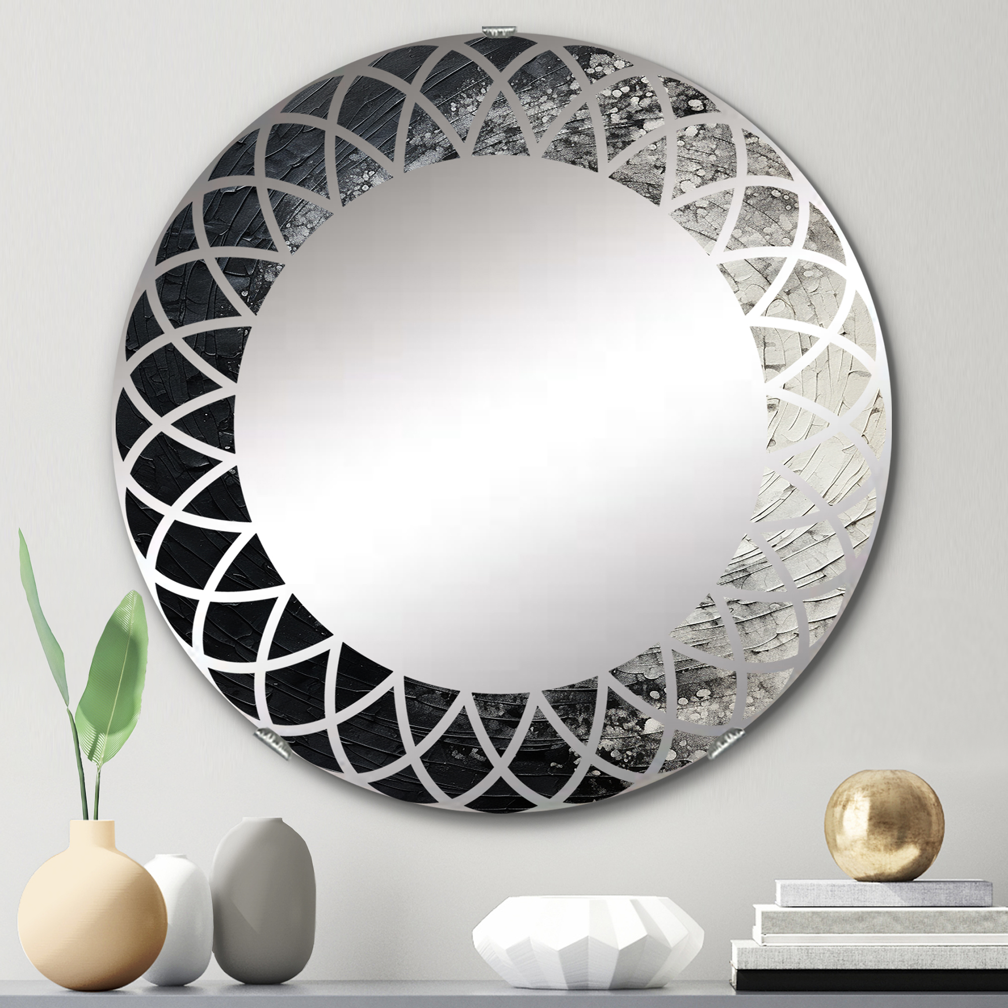 Designart "Printed VORTEX" Abstract Round Wall Mirror - Modern Oval ...