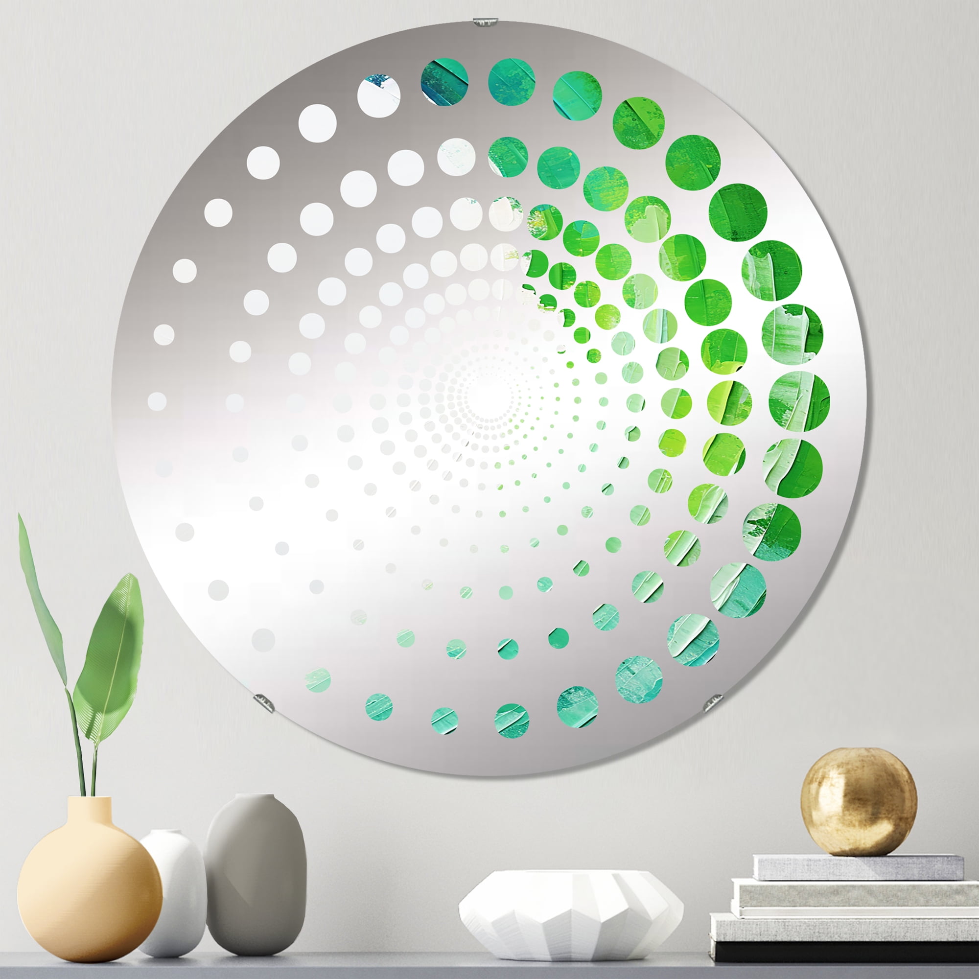 Designart "Prism Fantasy I" Rainbow Spiral Dot Round Wall Mirror ...