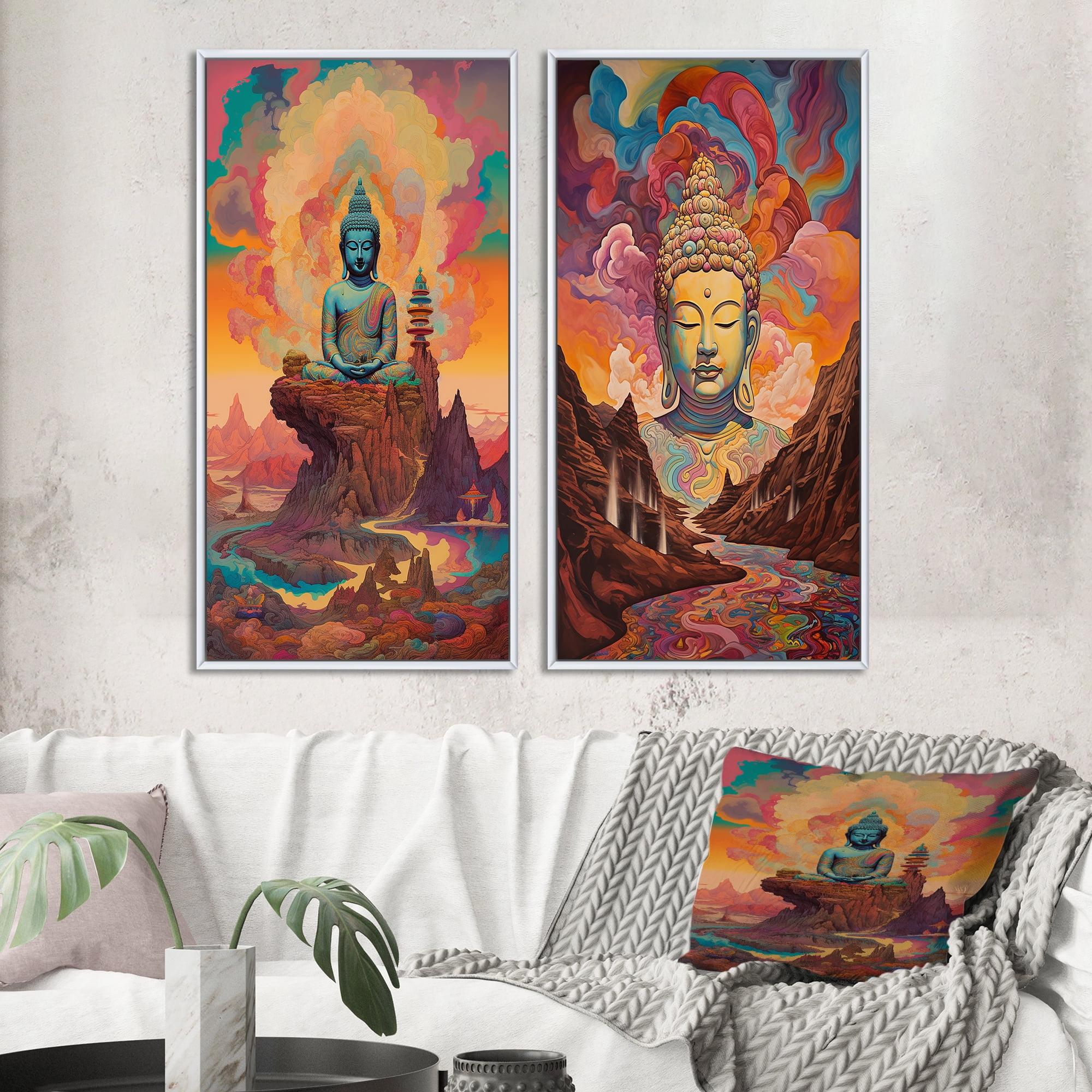 Designart "Psychedelic Buddha Amidst Mountain Serenity III" Buddhism ...