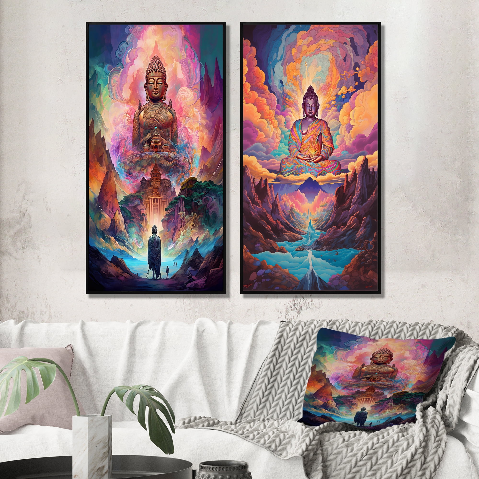 Designart "Psychedelic Buddha Amidst Mountain Serenity VI" Buddhism ...
