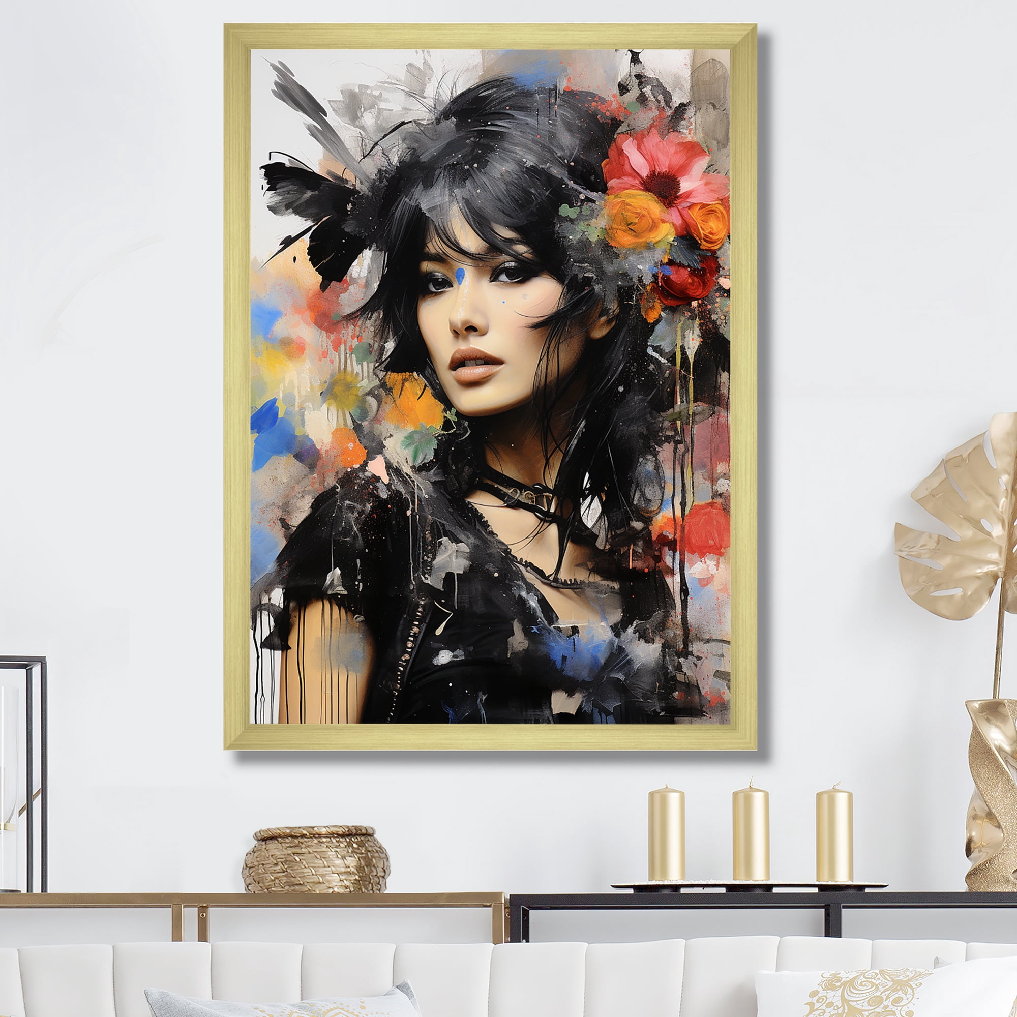 Designart "Punk Couture Woman Portrait" Inspirational Framed Wall Art ...