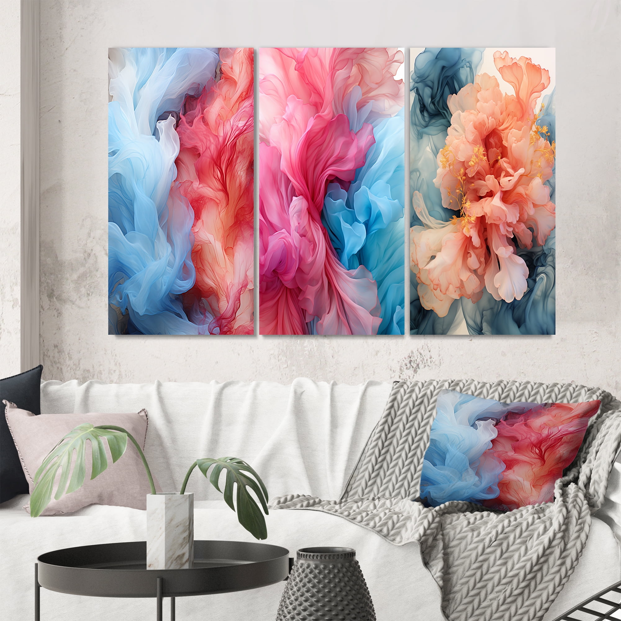 Designart "Purity in Liquid Ink Red & Blue Wave Abstract" Abstract ...