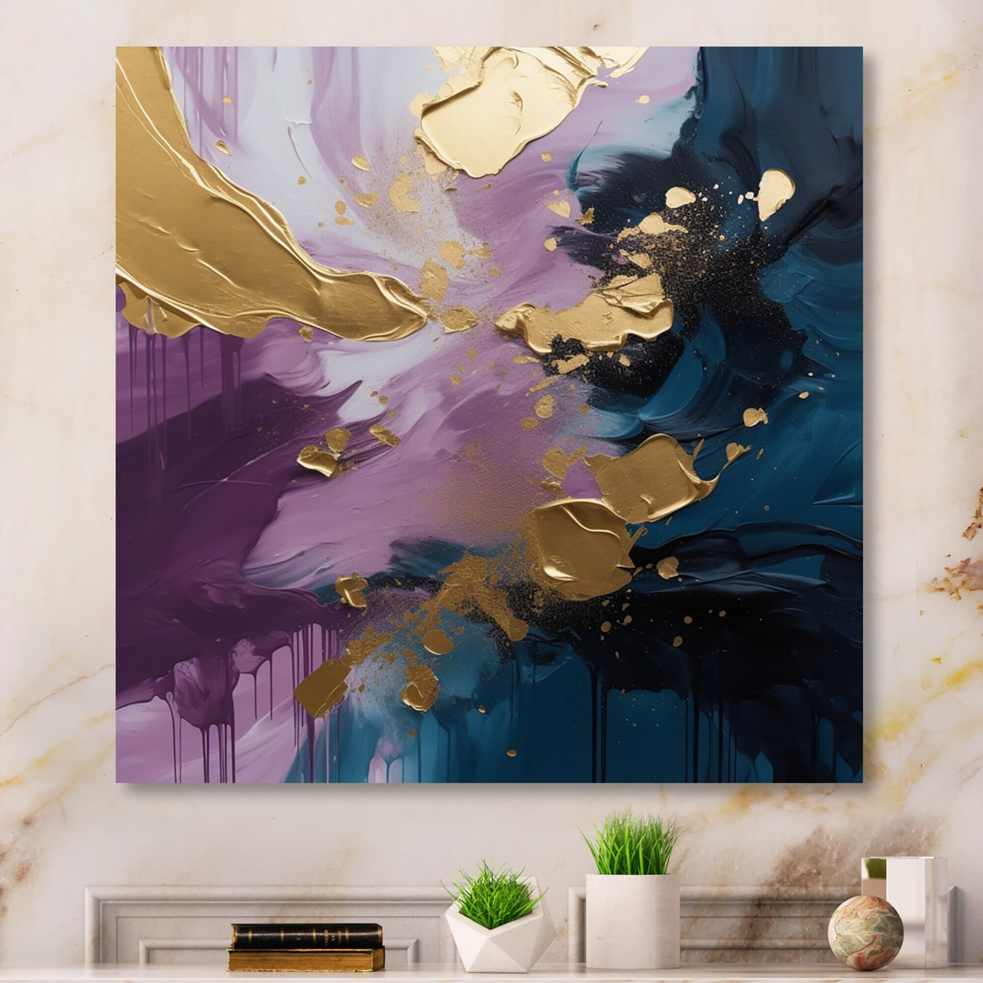 Designart "Purple And Blue Realities On Canvas IV" Abstract Painting ...