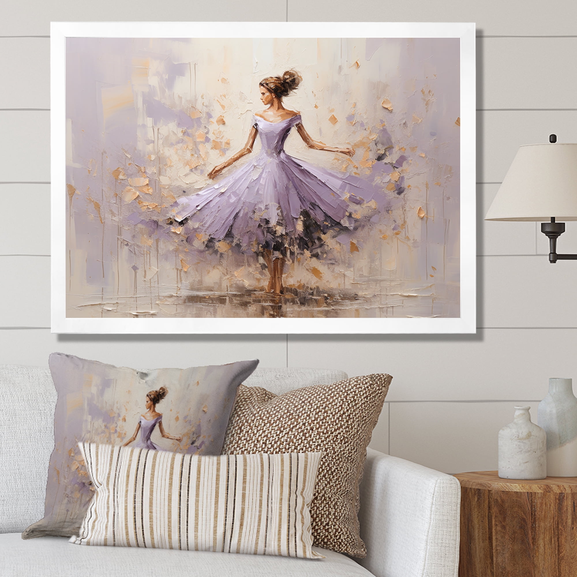 Designart "Purple And Gold Minimalism Ballerina I" Ballet Picture ...
