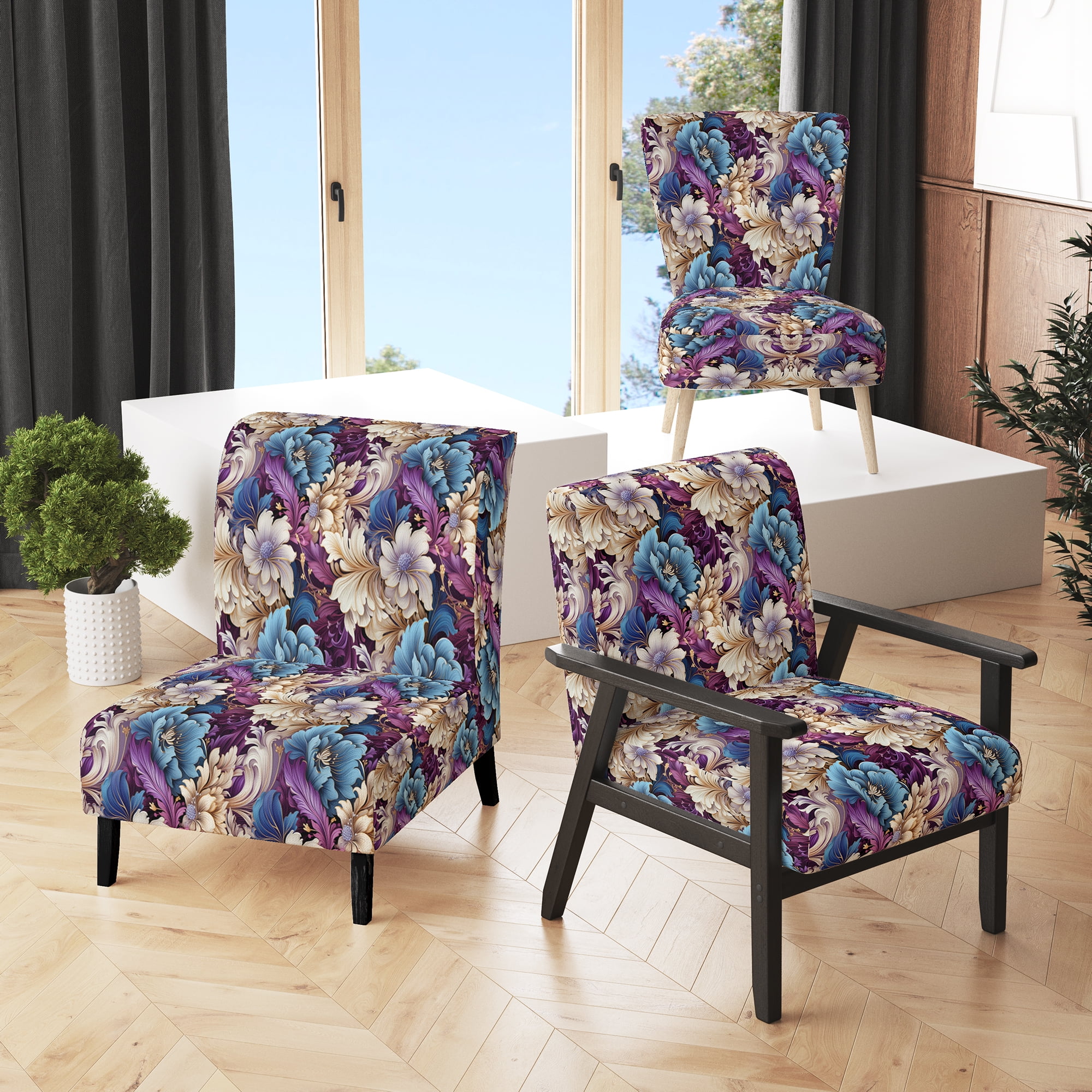Designart "Purple Blue Gatsby Paisley Deco" Blue Floral Upholstered ...