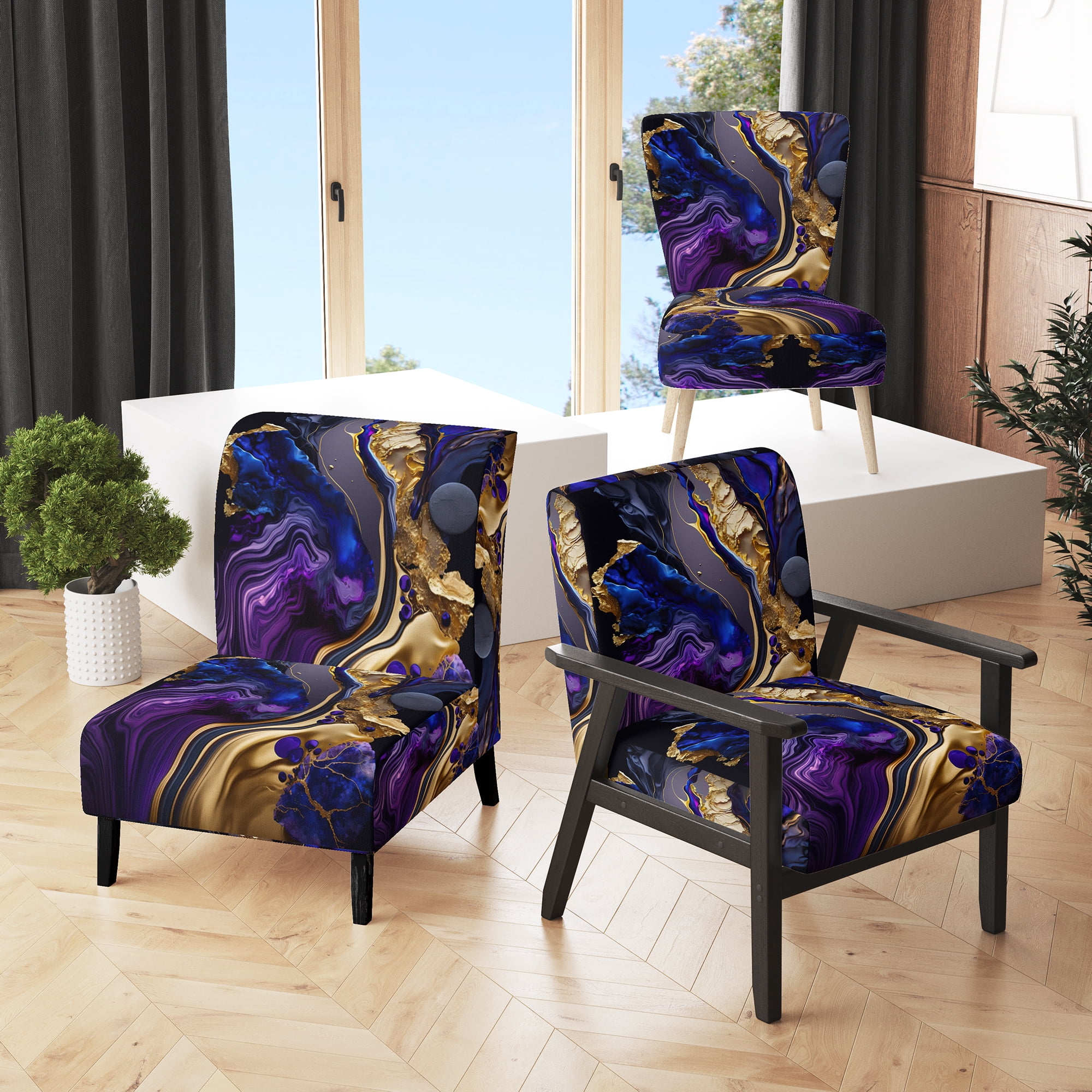 Designart "Purple & Blue Marbled Geode" Purple Marble Upholstered ...