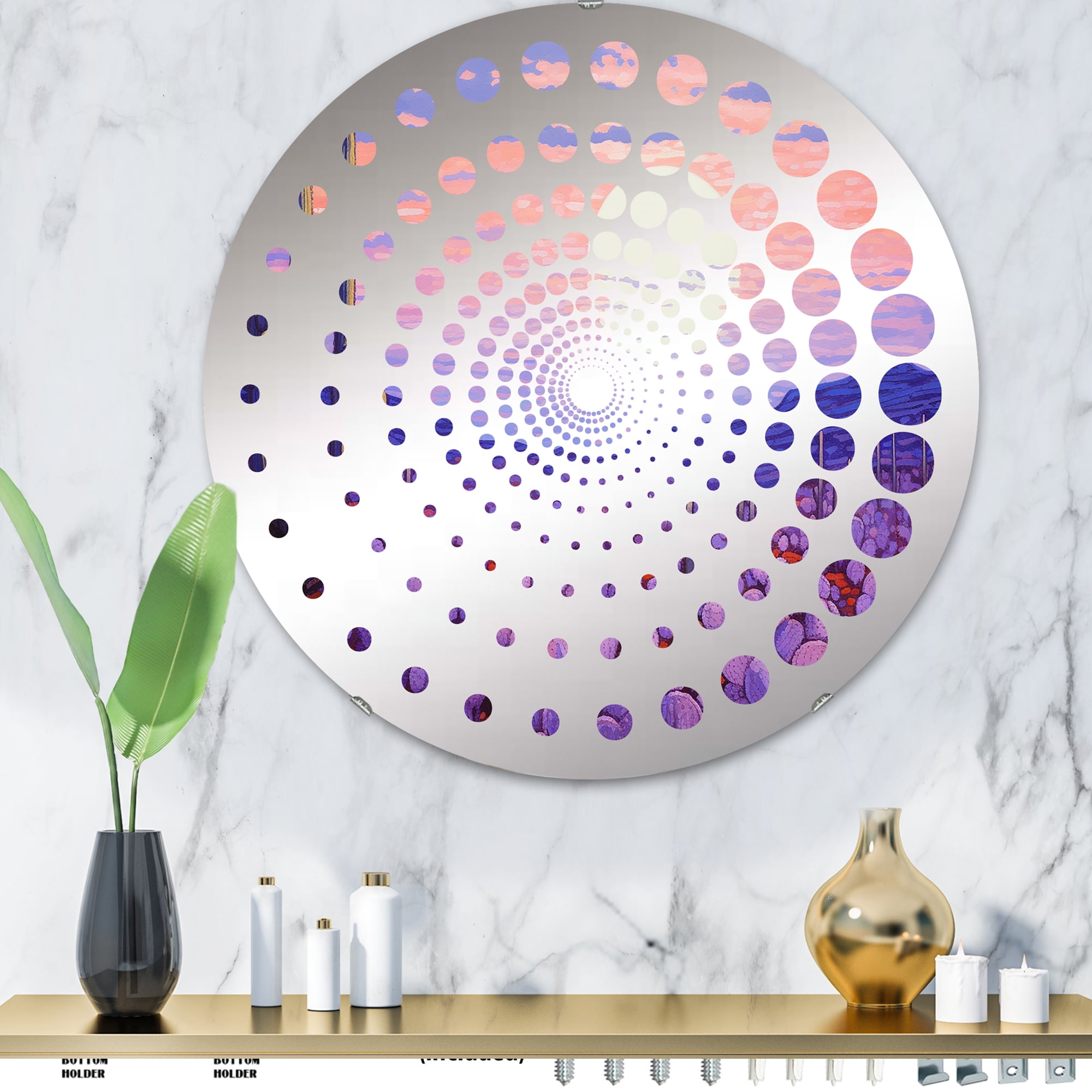 Designart "Purple Cactus Scenery" Cactus Spiral Dot Round Wall Mirror ...