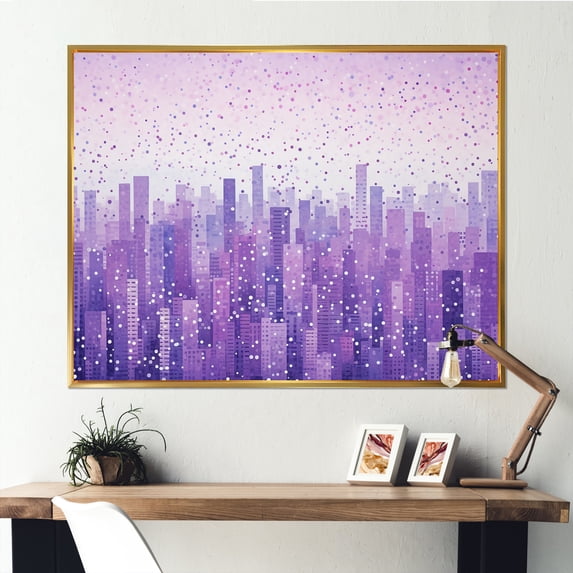 Designart "Purple Haze Urban Layering I" Skyscrapers Floater Framed Canvas Prints - Walmart.com