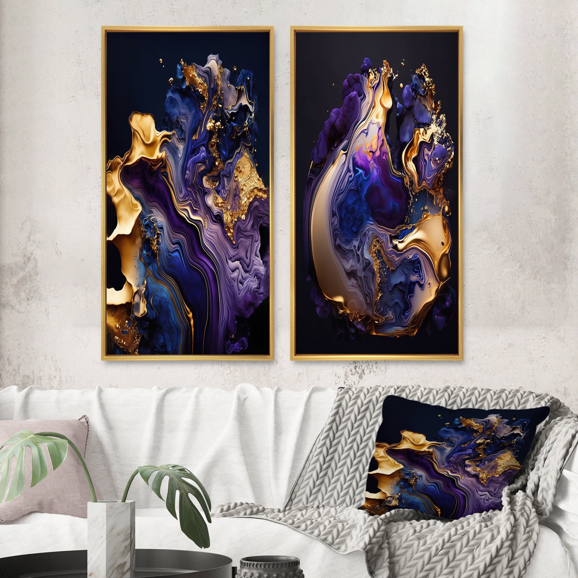 Designart "Purple-Hued Marble Geode I" Abstract Liquid Ink Framed Wall ...