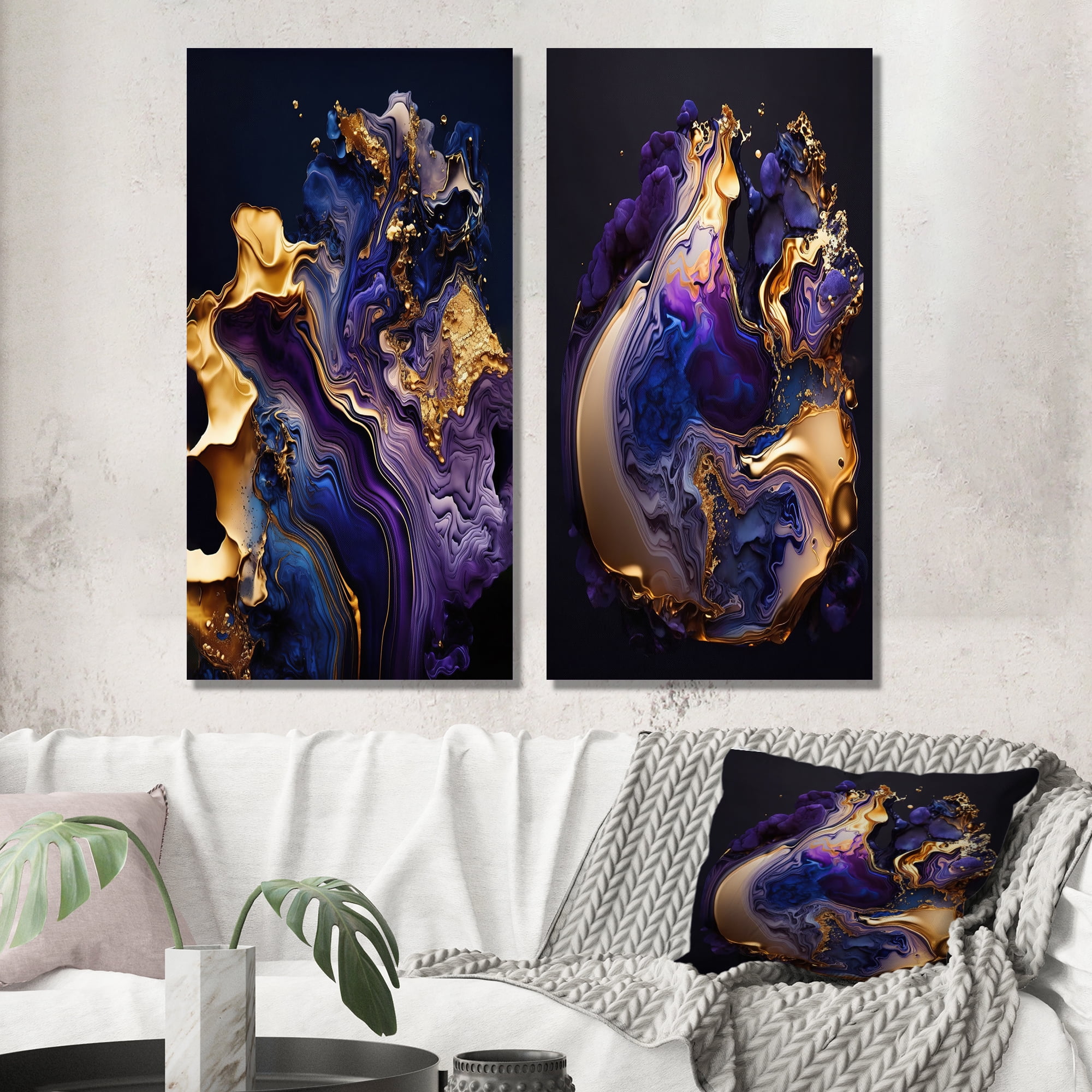 Designart "Purple-Hued Marble Geode I" Abstract Liquid Ink Wall Art Set ...