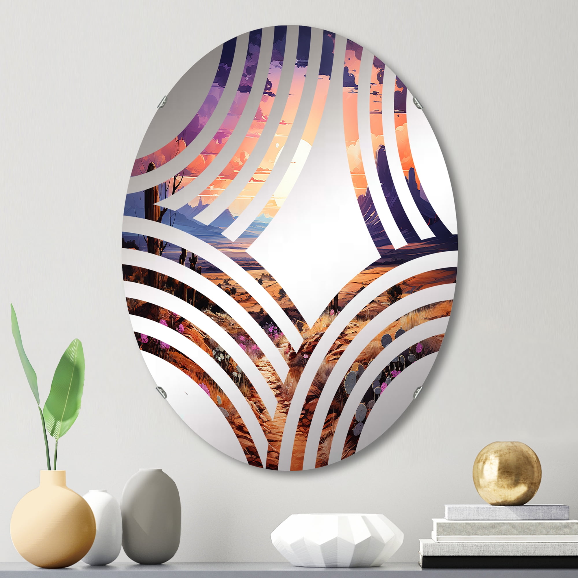 Designart "Purple Panorama Cactus" Cactus Baptist Fan Round Wall Mirror ...