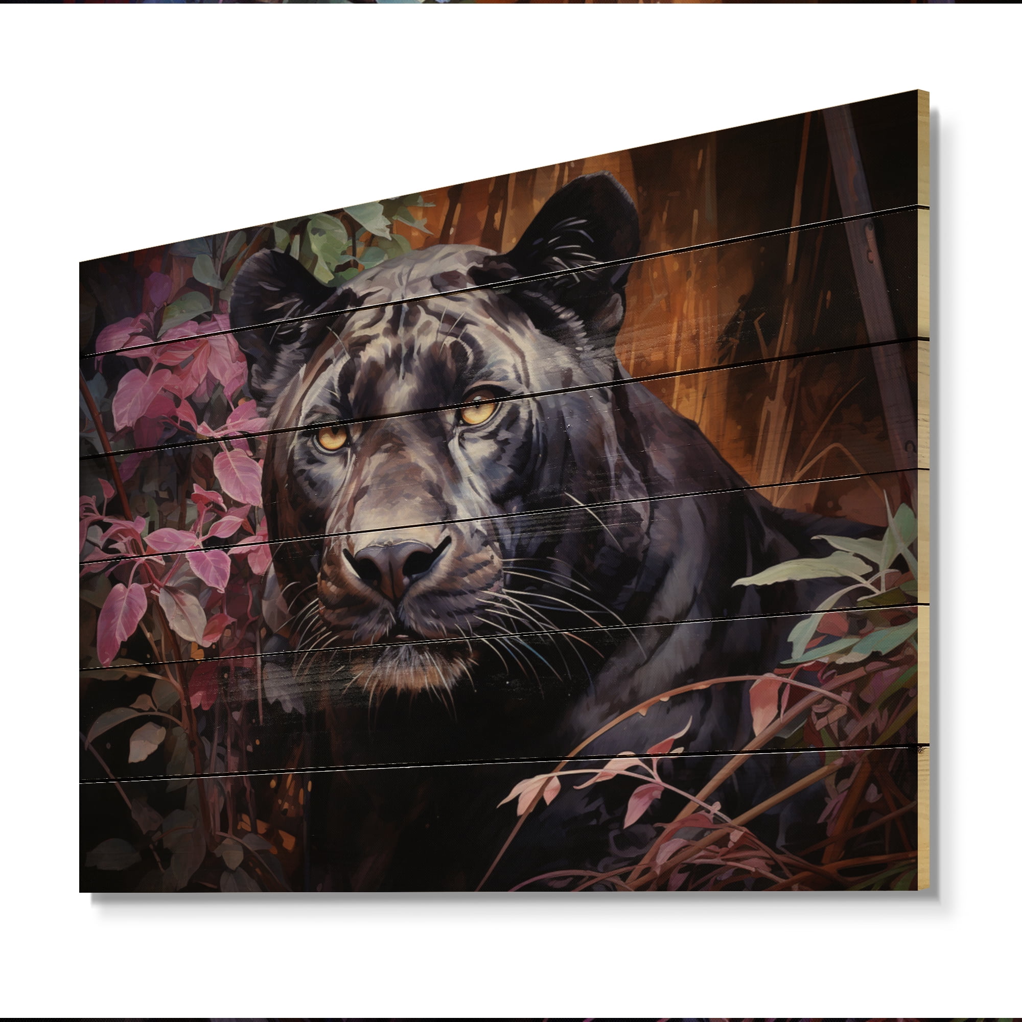 Designart "Purple Panther love Twilight Watercolor" Animals Print on ...
