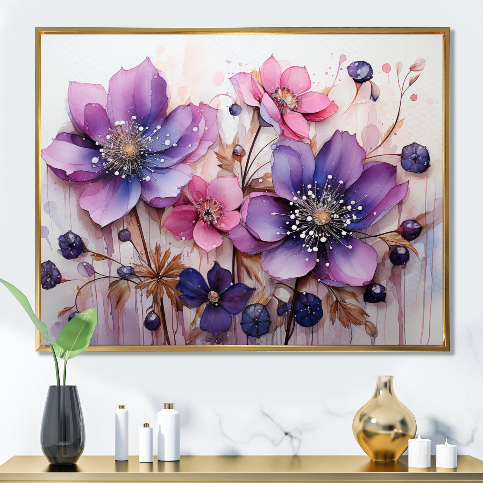 Designart "Purple Pink Fauvism Abstract botanic Rhapsody" Abstract ...