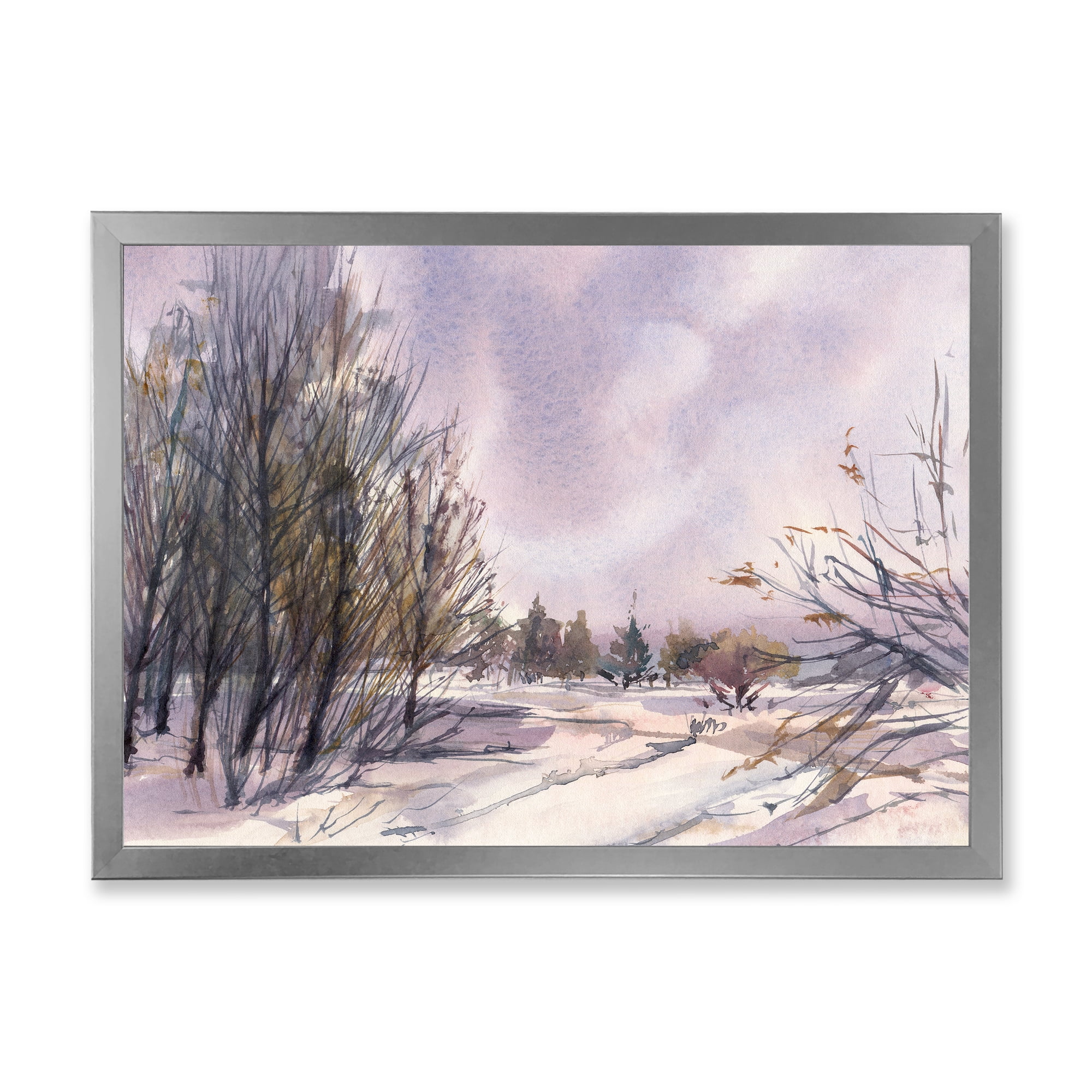 Designart 'Purple Snowy Tones With Winter Landscape' Traditional Framed ...