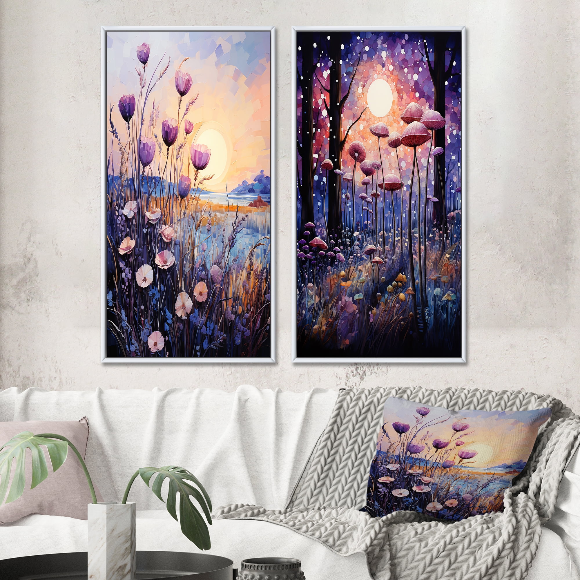 Designart "Purple Thistle Euphony I" Thistle Framed Wall Art Set Of 2 - Purple Floral Frame ...