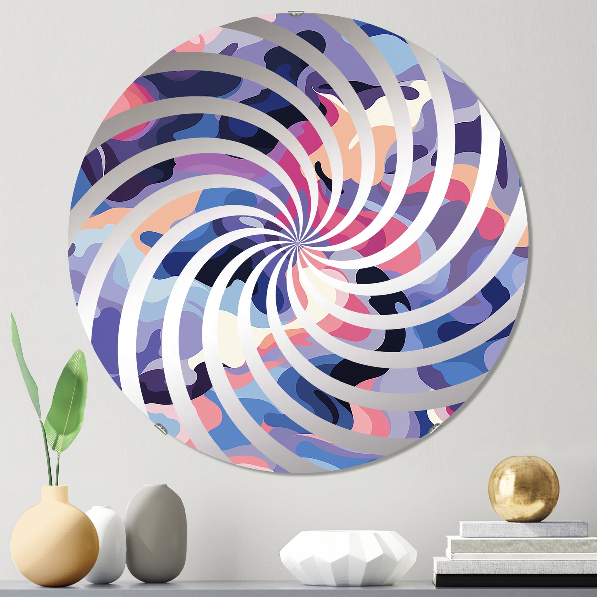 Designart "Purple and Pink Mystic Reverie" Camouflage Vortex Round Wall ...