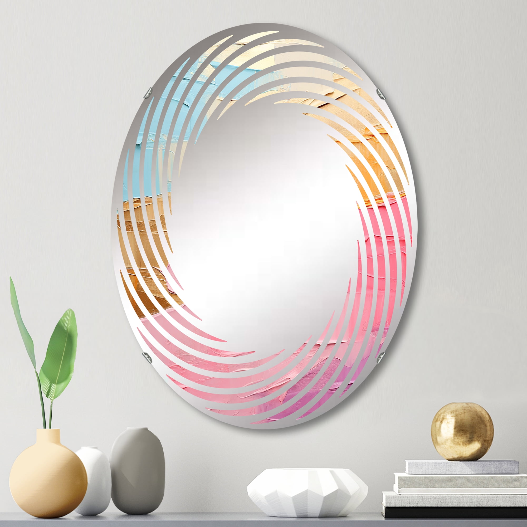 Designart "Pursuit of Spectrum I" Rainbow Spiral Round Wall Mirror ...