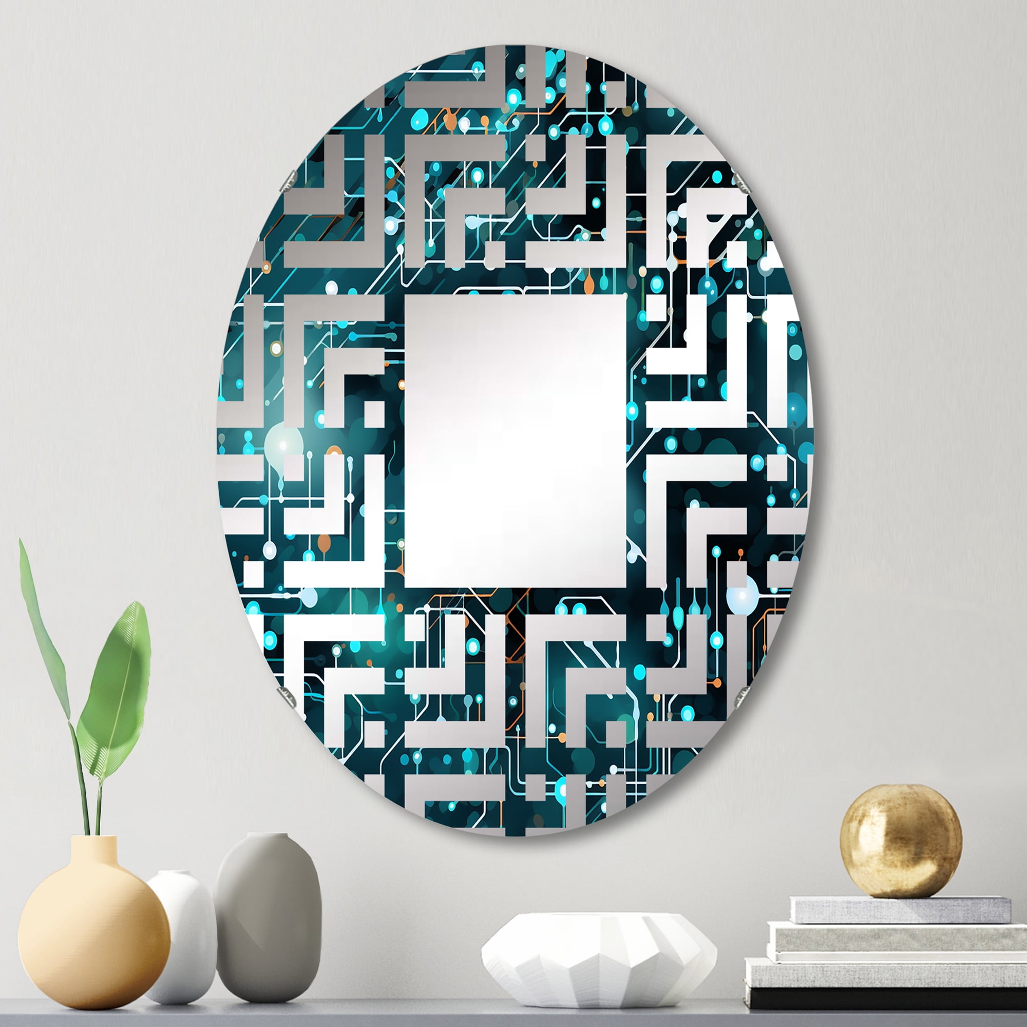 Designart "Quantum Vision in Blue Geometry" Geometric Maze Round Wall ...