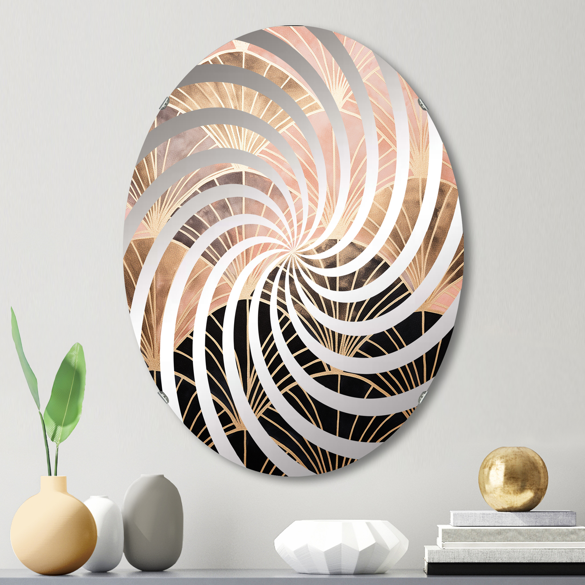 Designart "Radiance in Rose Gold" Abstract Shapes Vortex Round Wall ...