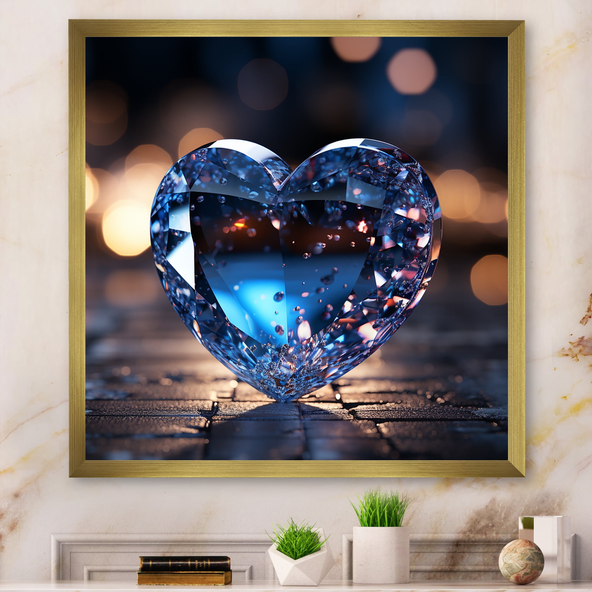 Designart "Radiant Blue Heart Outline" Abstract Shapes Picture Framed ...