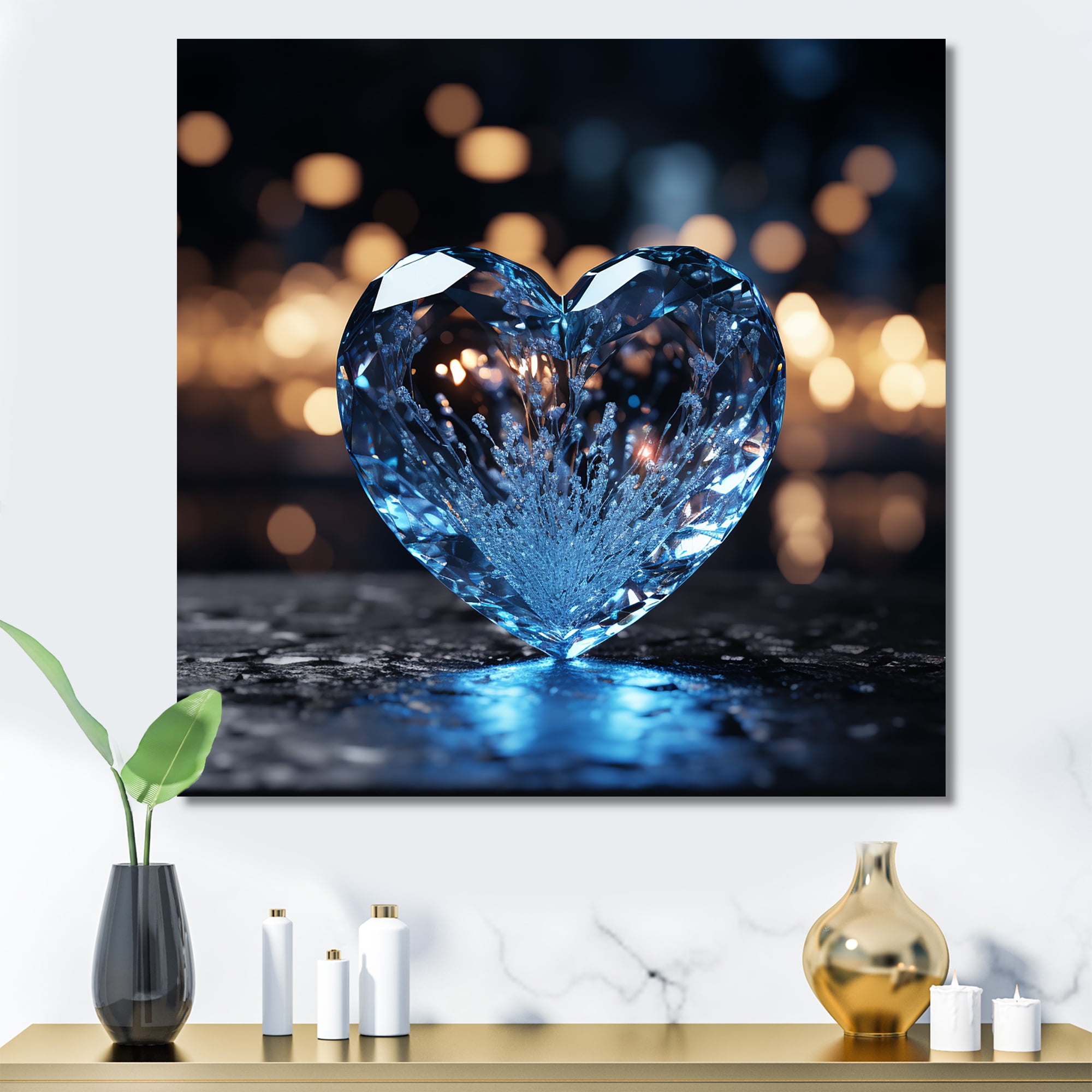 Designart "Radiant Blue Heart Outline II" Abstract Shapes Wall Decor ...