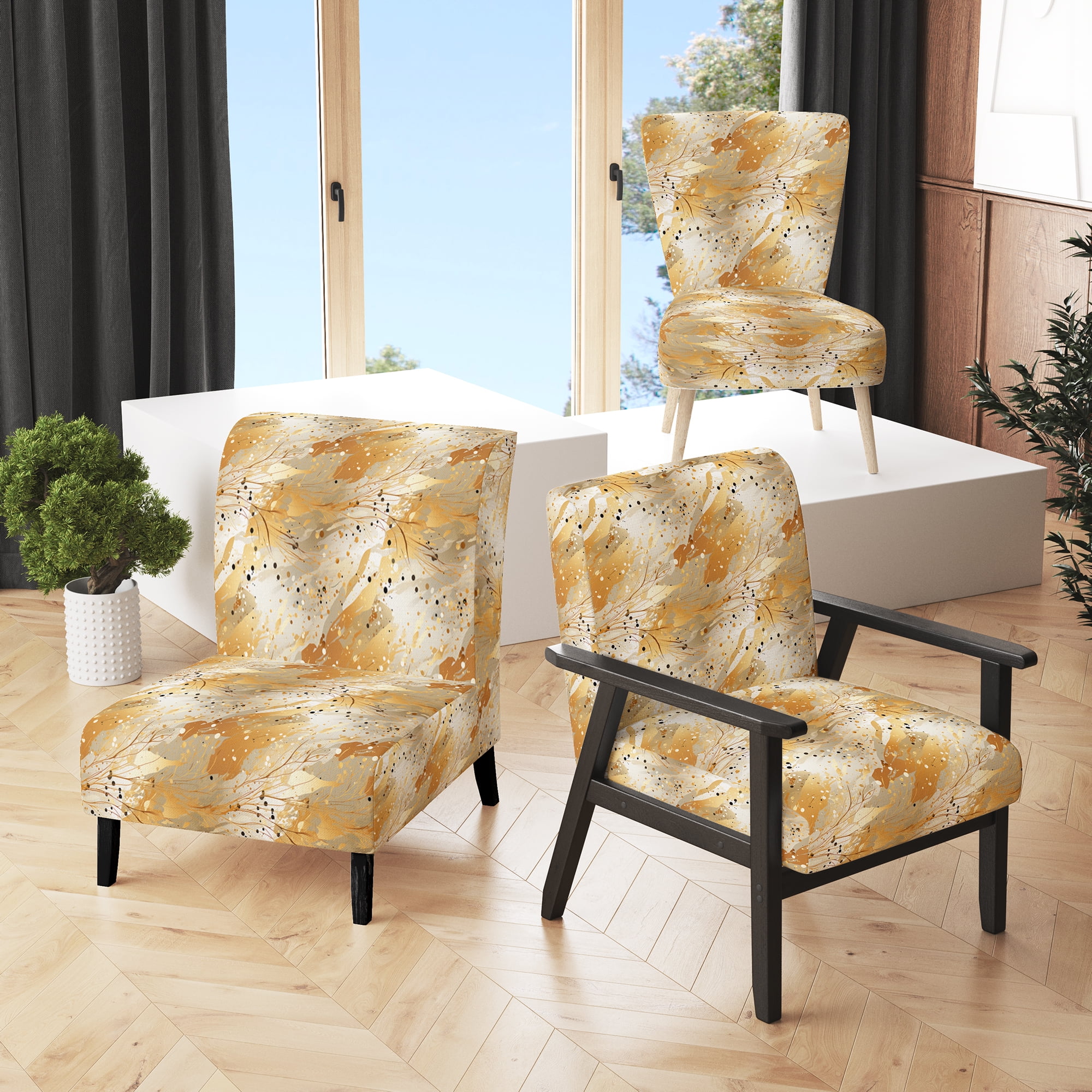 Designart "Radiant Golden Marble" Gold Marble Upholstered Accent Chair ...