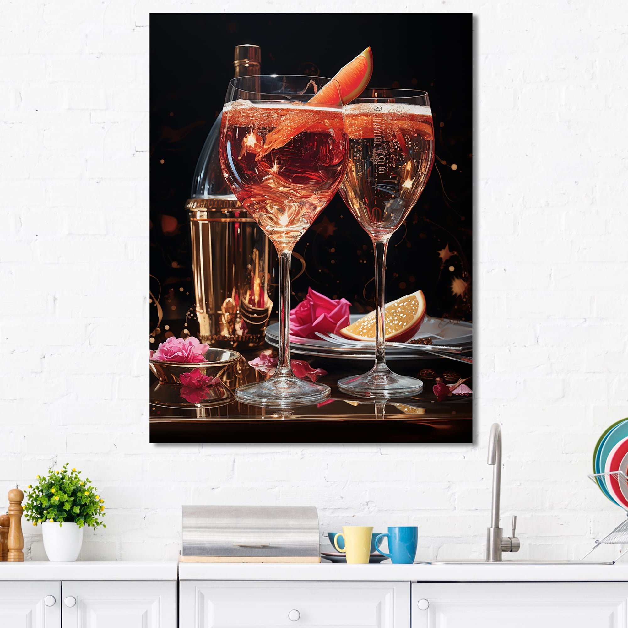 Designart "Radiant Kir Royale Sip II" Cocktails Wall Art Living Room ...