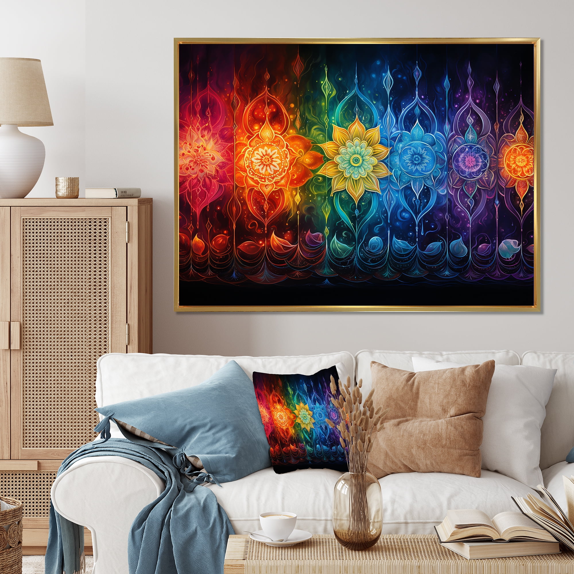 Designart "Radiant Rainbow Of Hindu Chakras" Hinduism Floater Framed ...