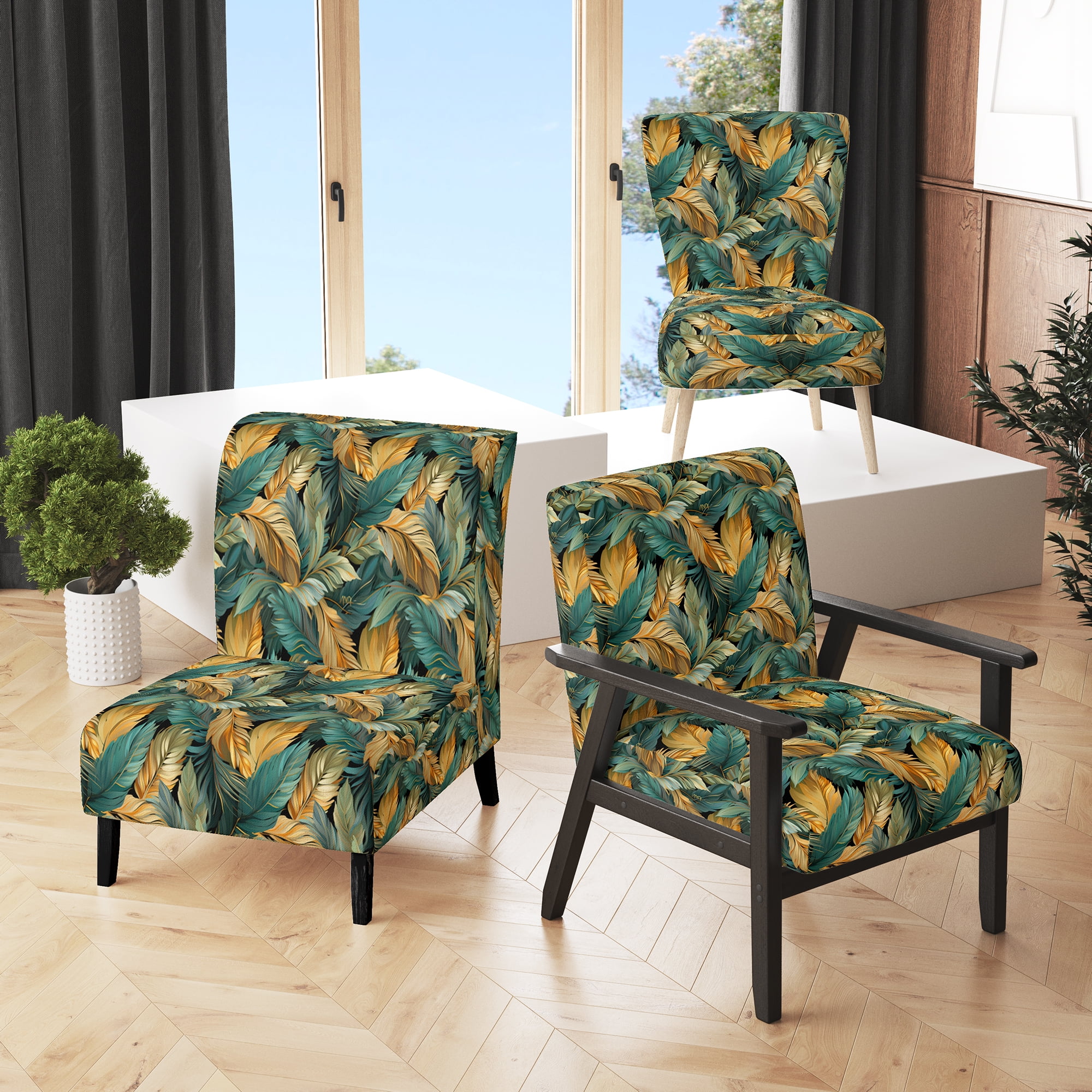 Designart "Radiant Tropical Mirage" Green Tropical Upholstered Accent ...