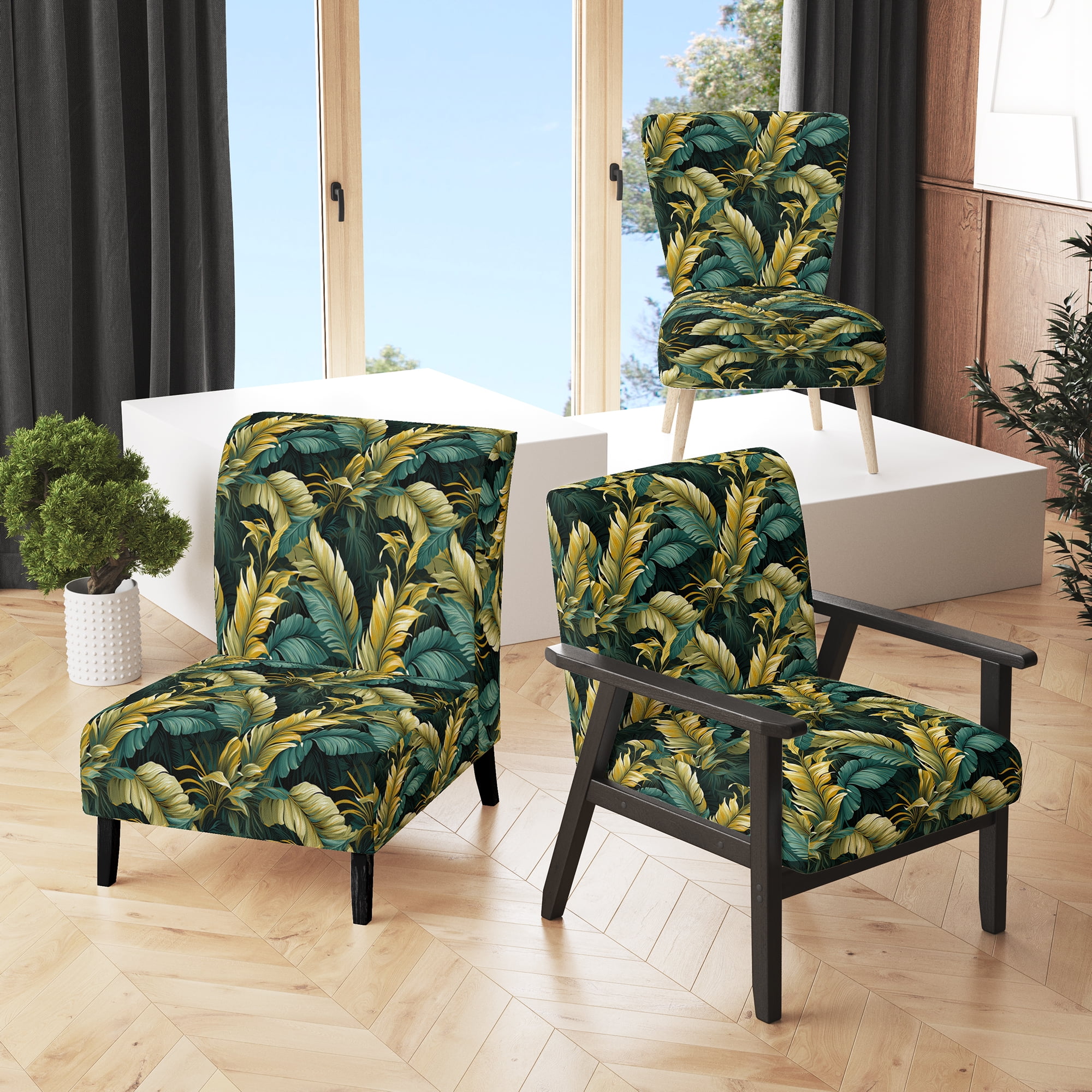 Designart "Radiant Tropical Mirage I" Green Tropical Upholstered Accent ...